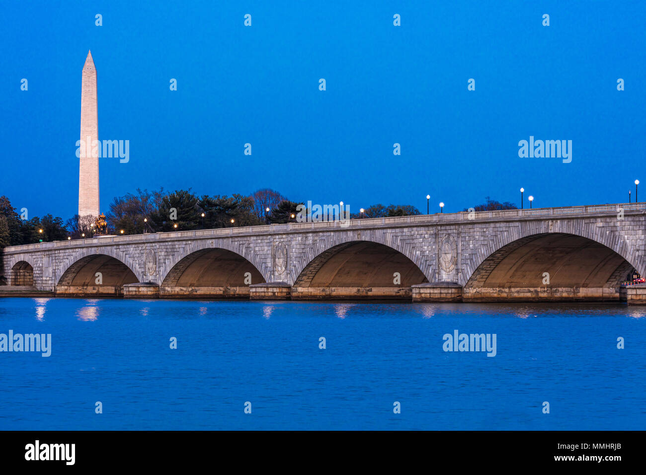 APRIL 10, 2018 - WASHINGTON D.C. - Memorial Bridge at dusk spans ...