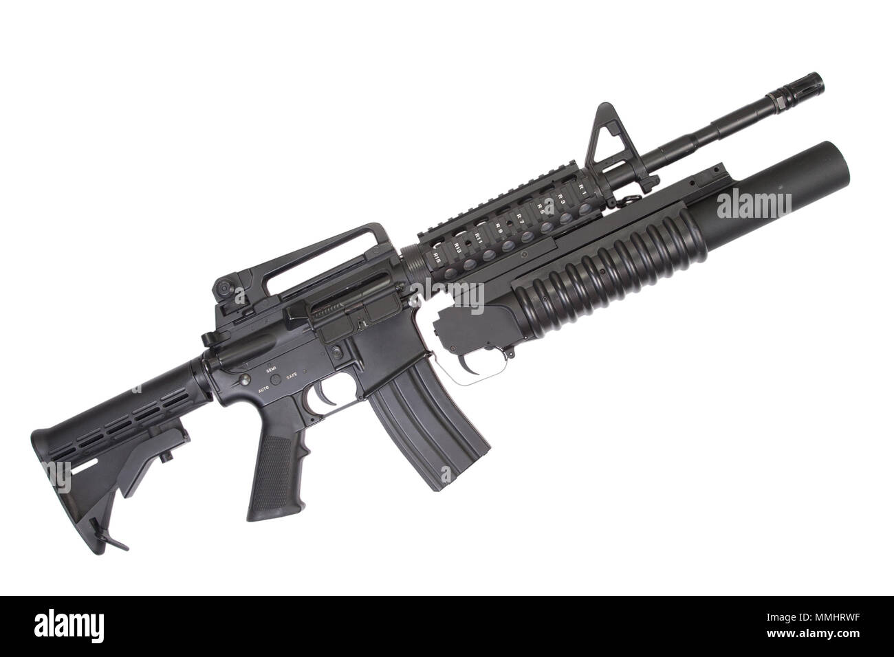 An M4A1 carbine equipped with an M203 grenade launcher Stock Photo - Alamy