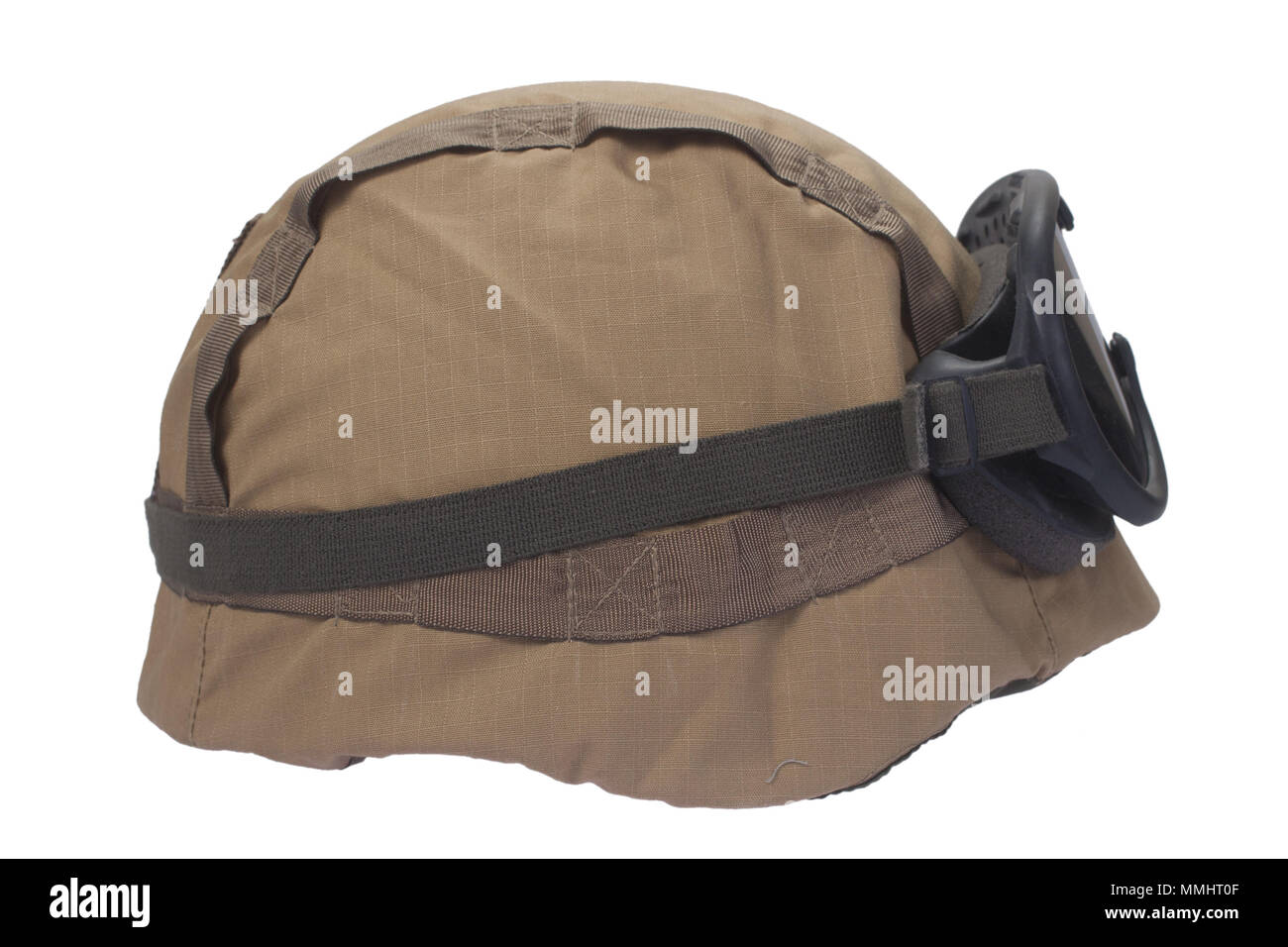 kevlar helmet with camouflage cover and protective goggles Stock Photo ...