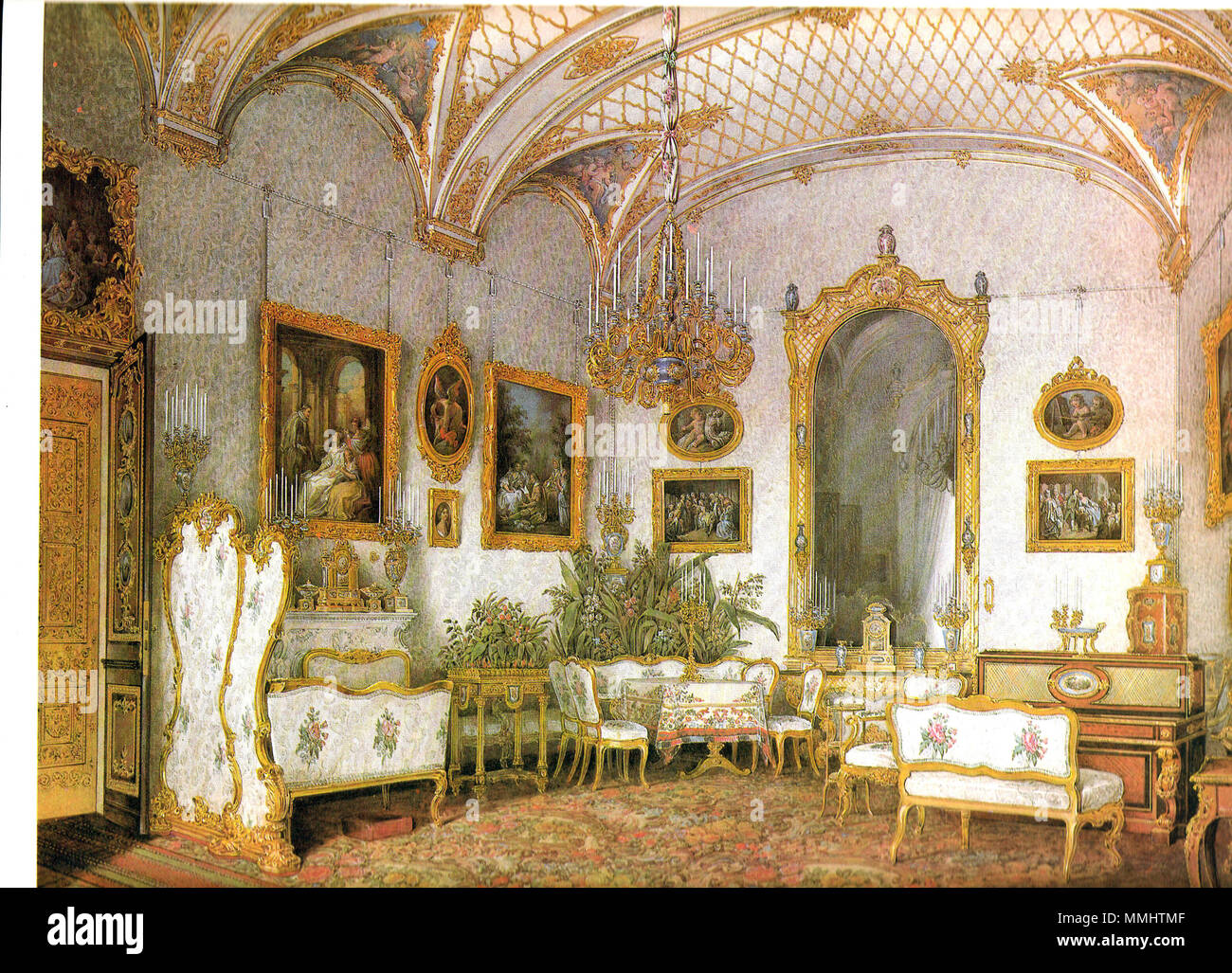 . Interiors of the Winter Palace. The white drawing room in the North ...