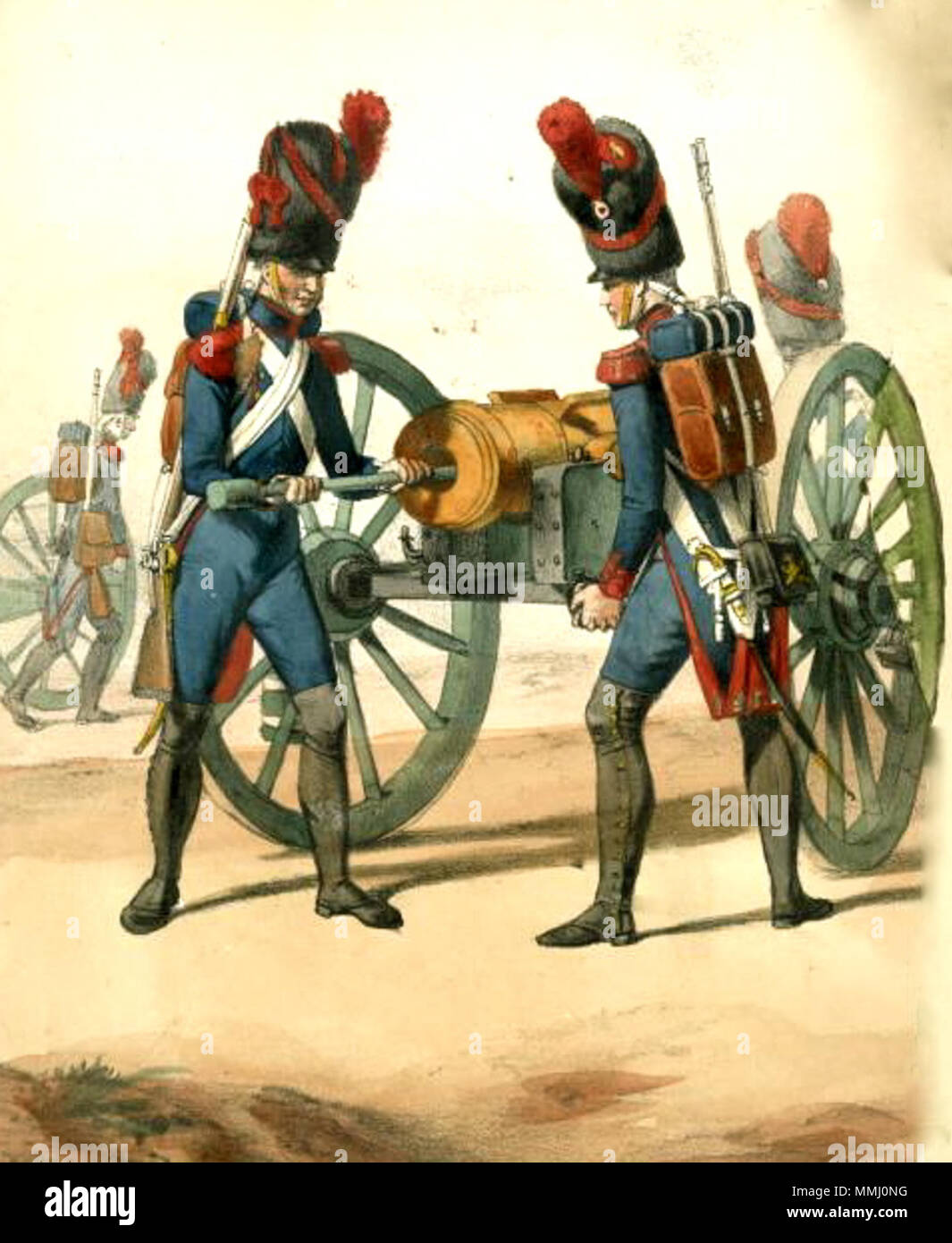 . English: French Guard Foot artillery. A heavy 12-pounder cannon ...