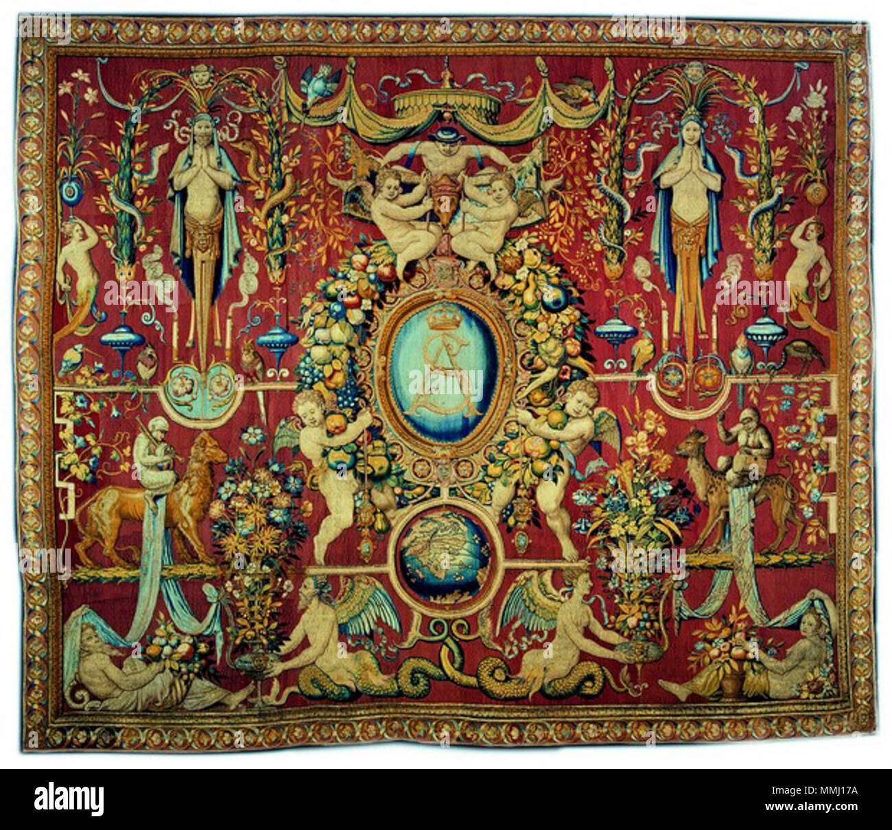 English: Tapestry with the royal monogram S.A. (Sigismundus Augustus ...