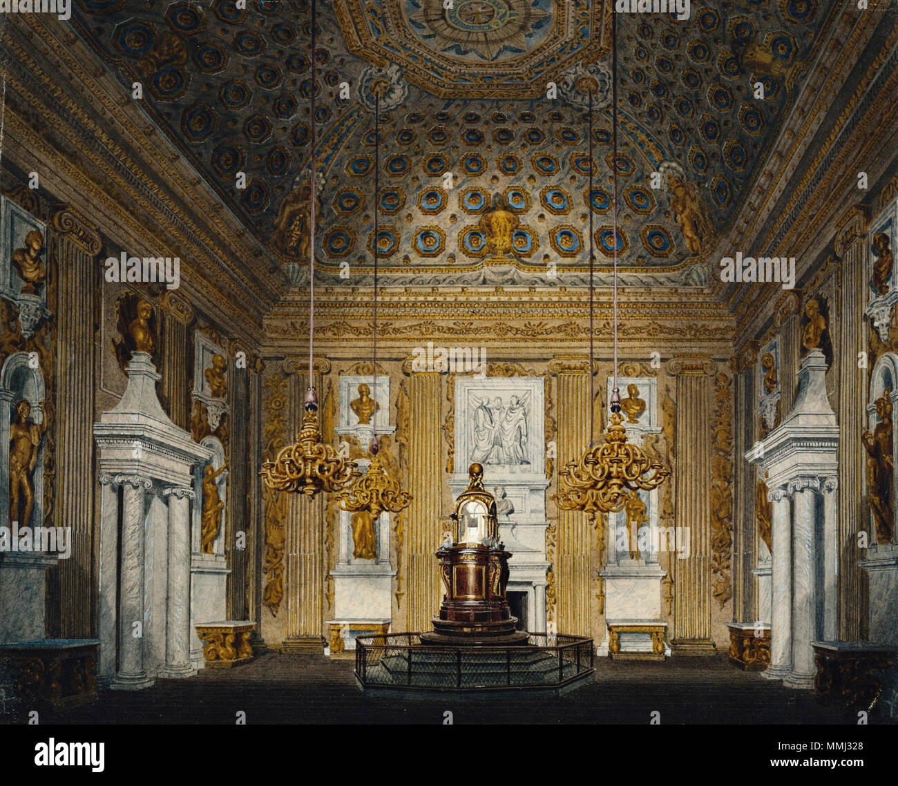 . English: A view of the Cupola Room at Kensington Palace. The aquatint ...