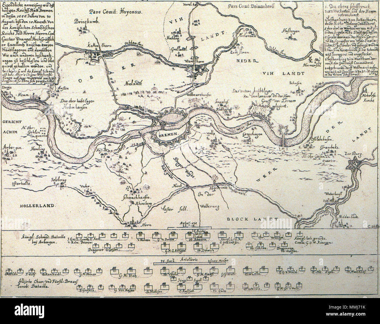 . English: Map of the siege of Bremen, Germany, by swedish troops under ...