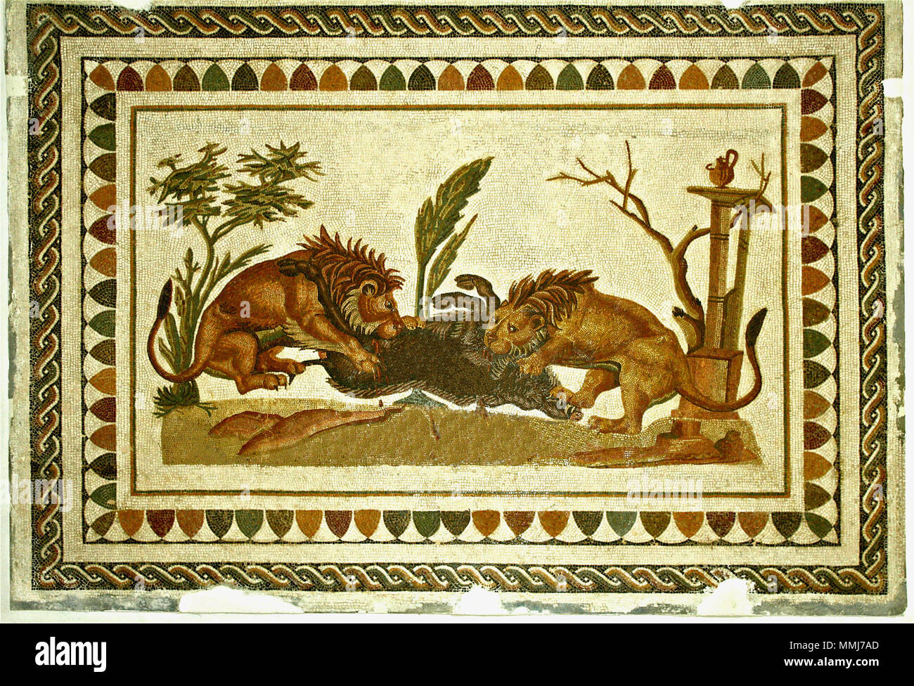 . Français : Mosaïque au musée d'El Jem . El Jem Museum lions ...