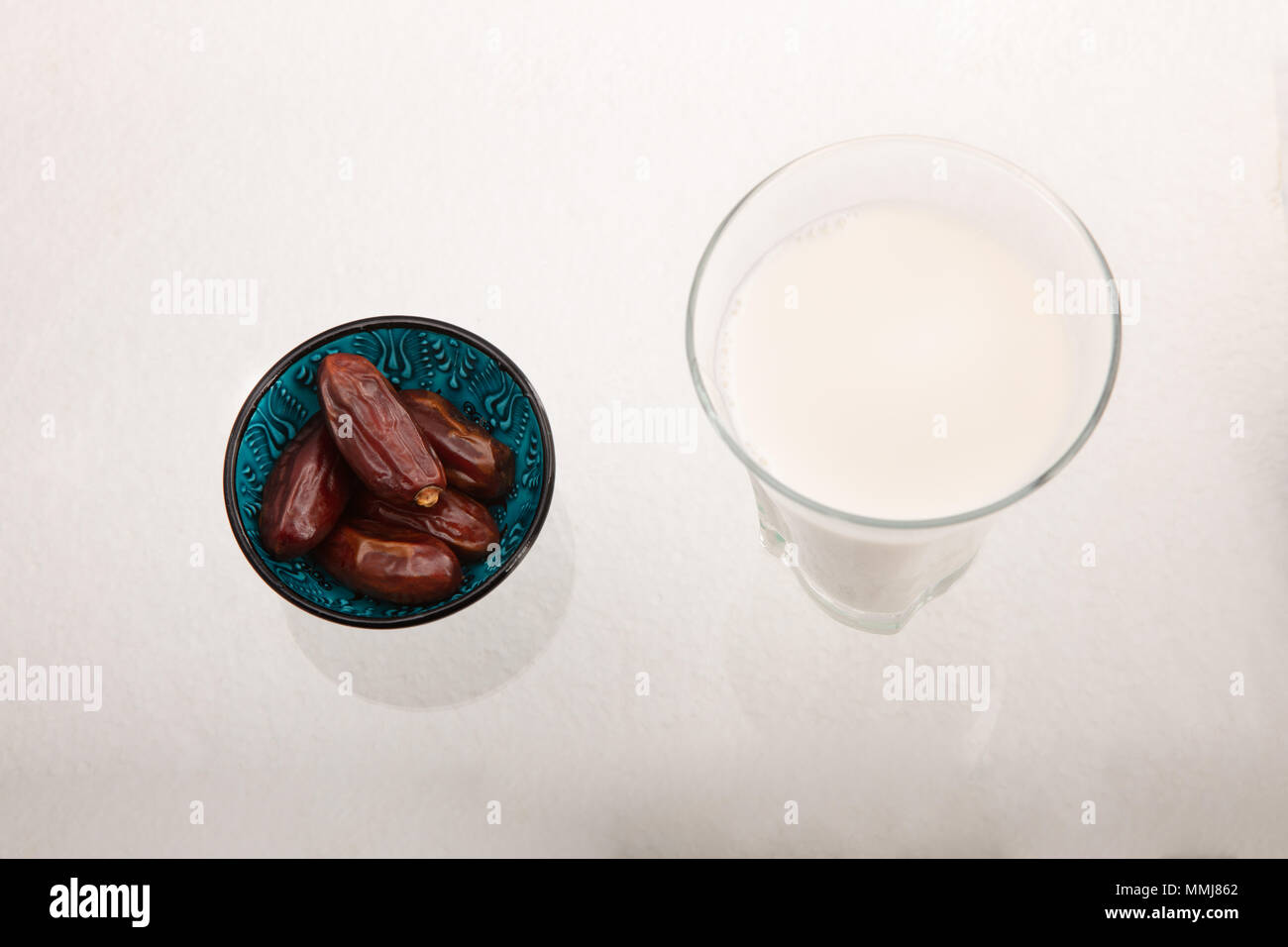 Dried dates and milk representing the breaking of the fast of ramadan ...