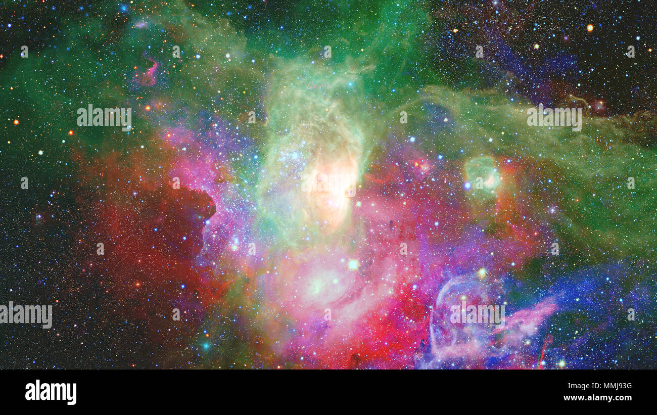 Colored nebula and open cluster of stars in the universe. Elements of ...