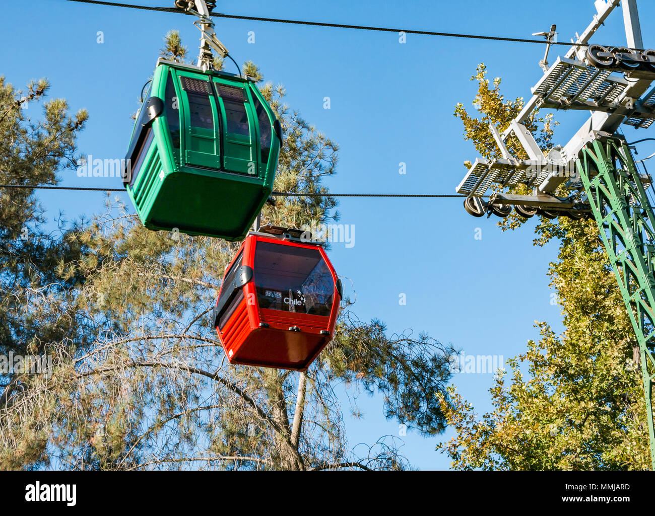 Cable cars, Metropolitan Park, San Cristobal hill, Santiago, Chile ...