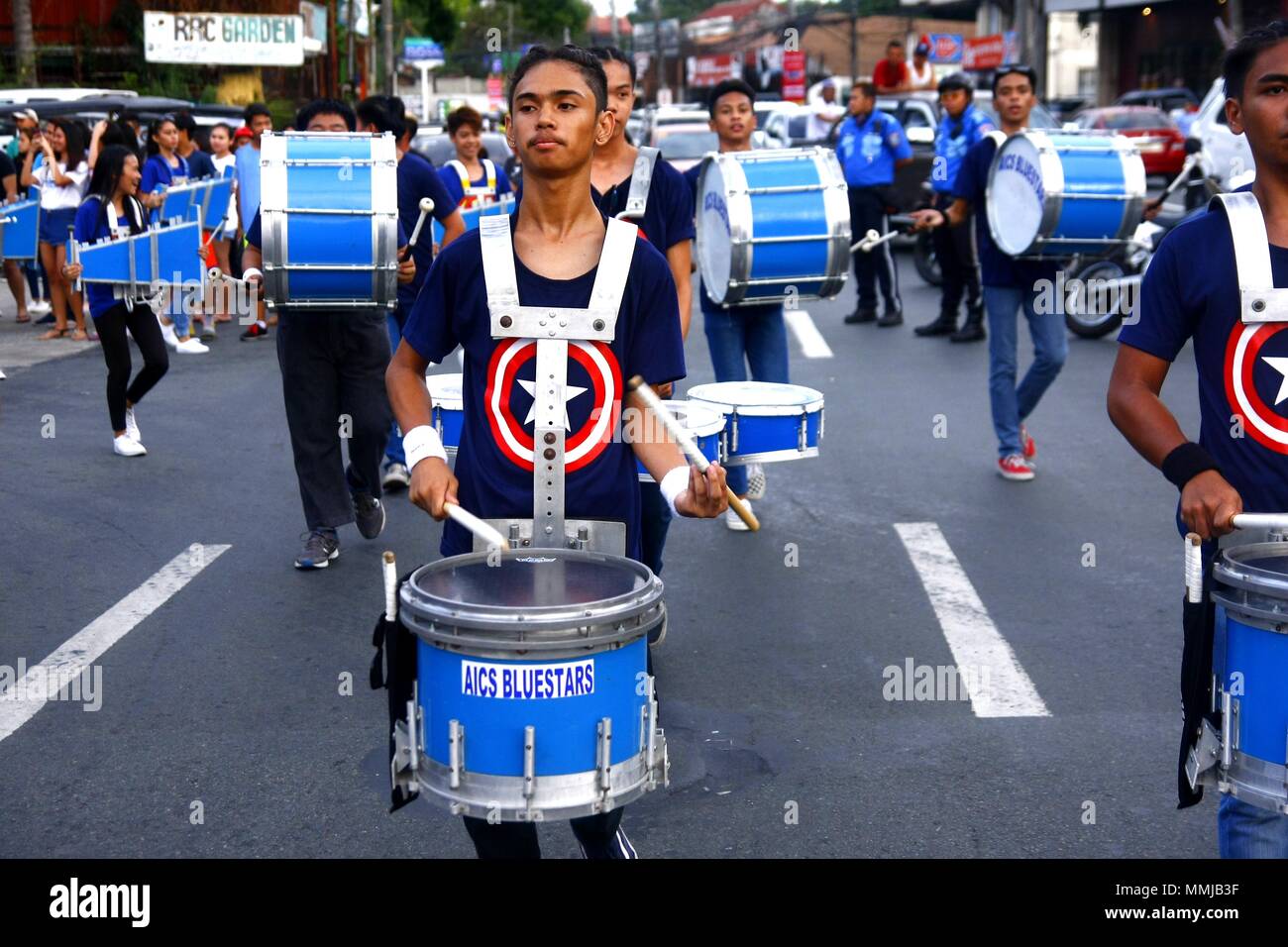 ANTIPOLO CITY, PHILIPPINES - MAY 1, 2018: Members of a marching band ...