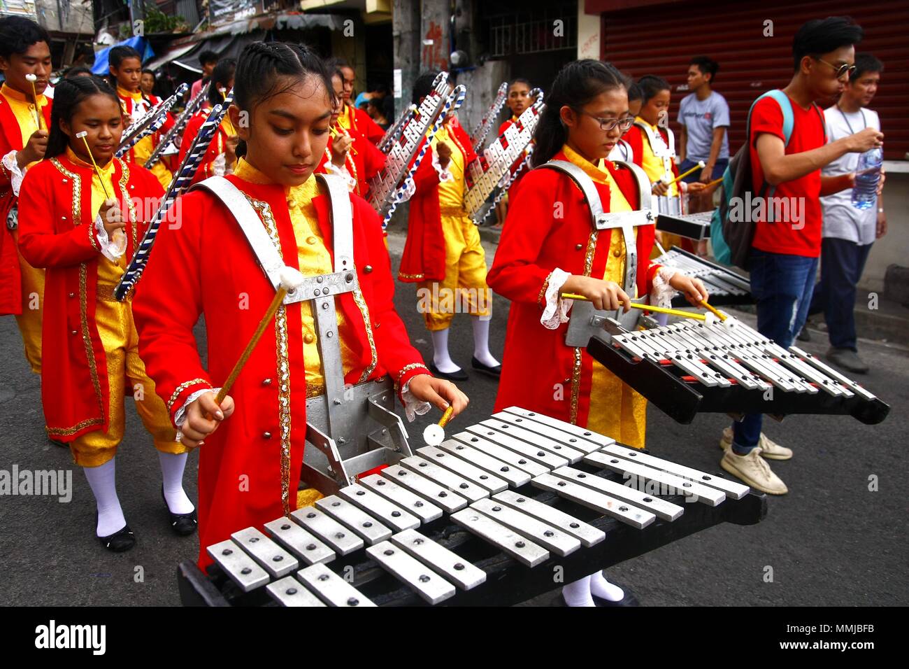 ANTIPOLO CITY, PHILIPPINES - MAY 1, 2018: Members of a marching band ...