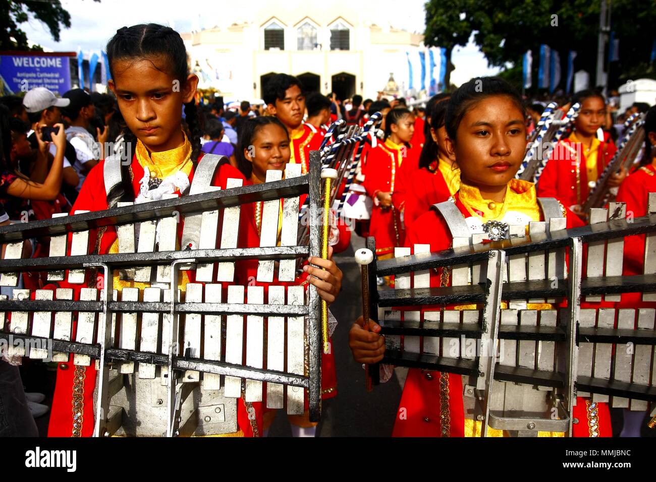 ANTIPOLO CITY, PHILIPPINES - MAY 1, 2018: Members of a marching band ...