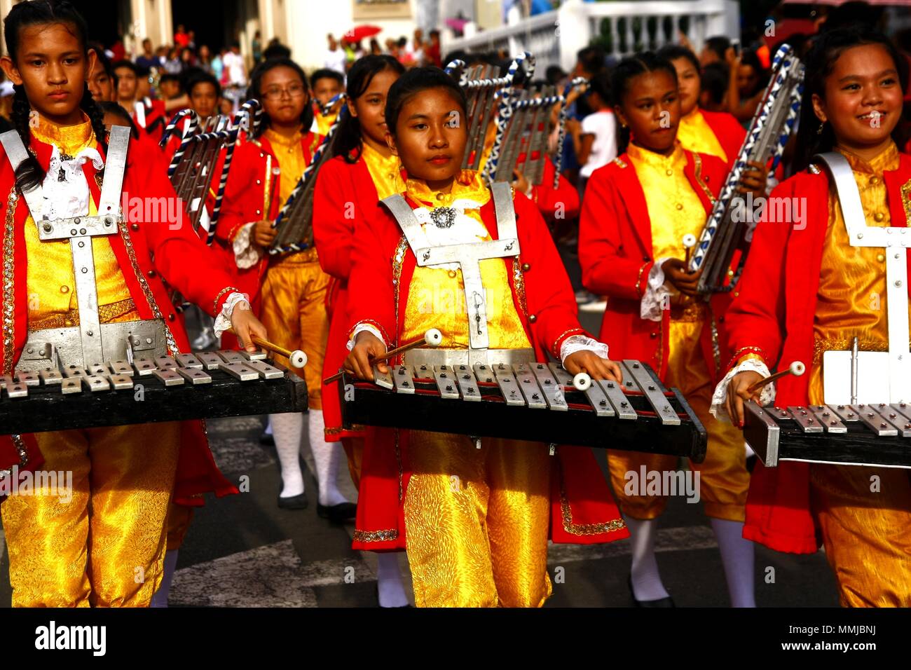 ANTIPOLO CITY, PHILIPPINES - MAY 1, 2018: Members of a marching band ...