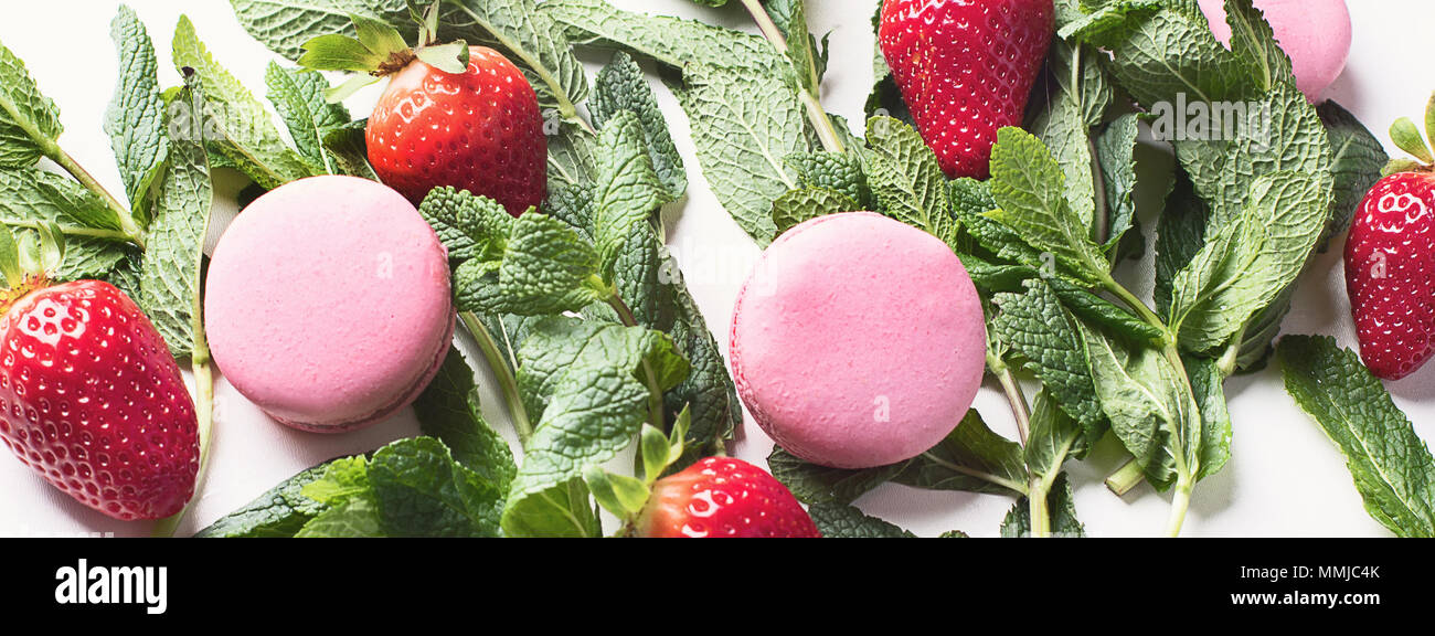 French dessert macarons. Top view. Banner Stock Photo - Alamy