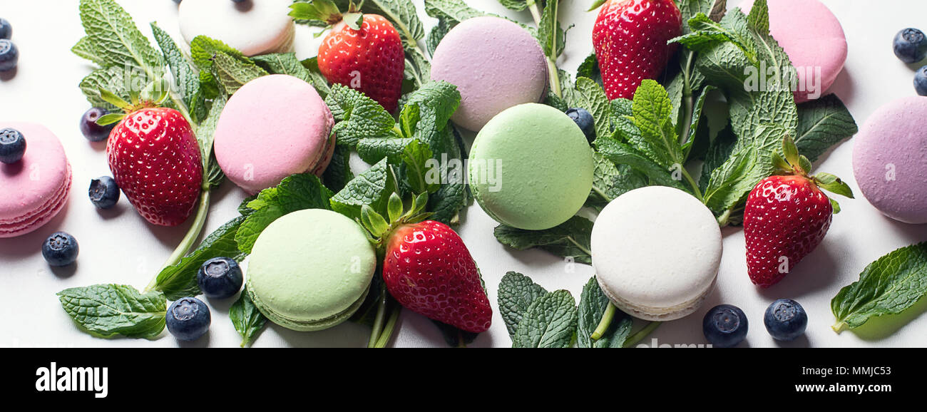 French dessert macarons. Top view. Banner Stock Photo - Alamy