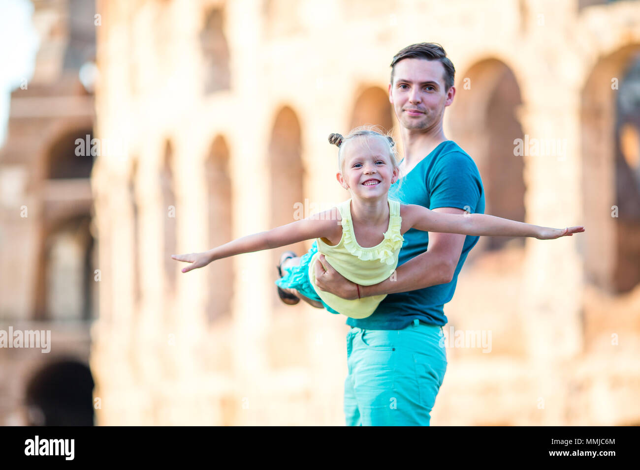 Young father and little girl background Colosseum, Rome, Italy. Family ...