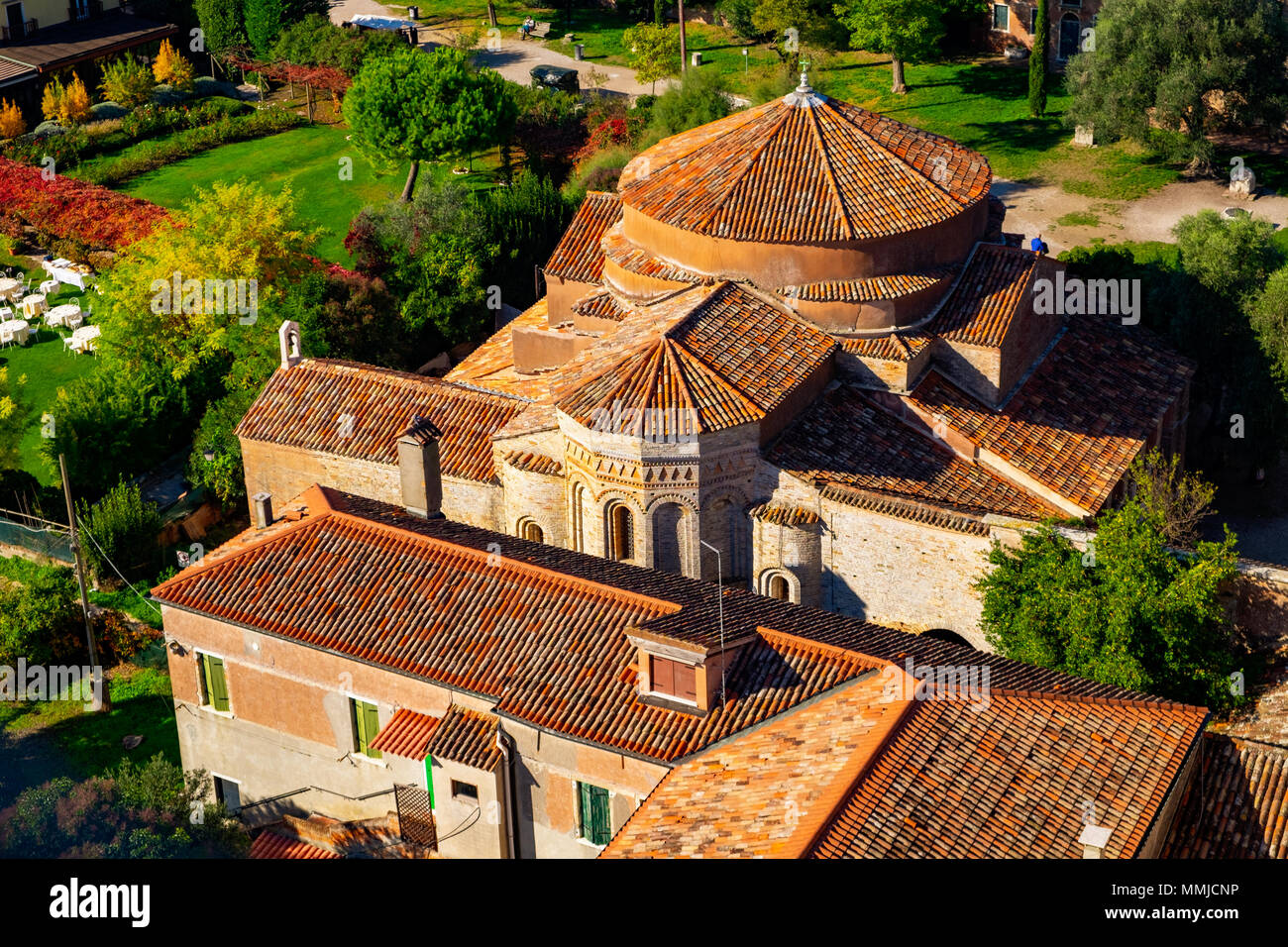 Aerial view of Santa Maria di Assunta cathedral on Torcello island in ...