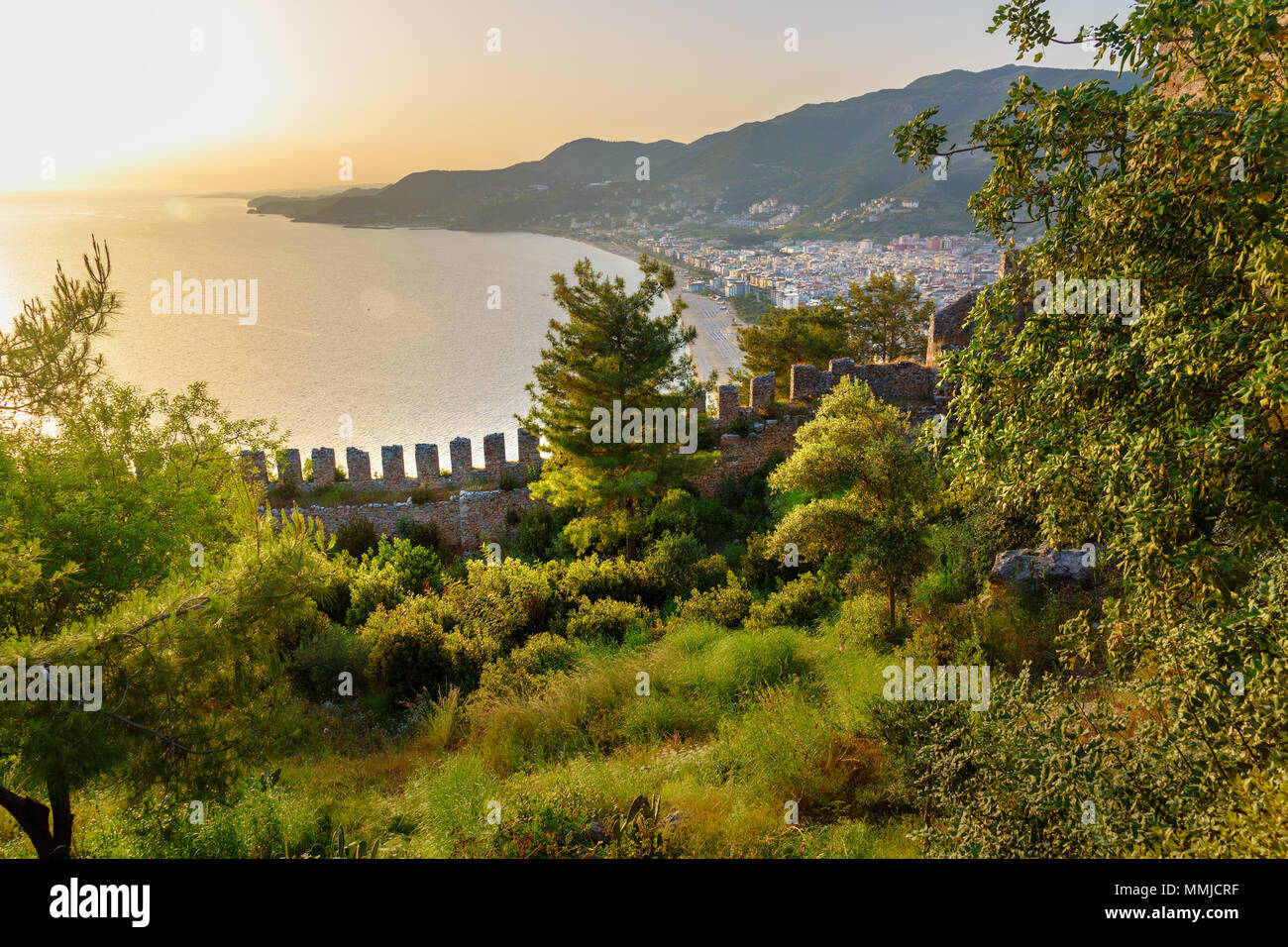 View of Alanya Castle Wall and Cleopatra's beach. Alanya.Turkey Stock ...