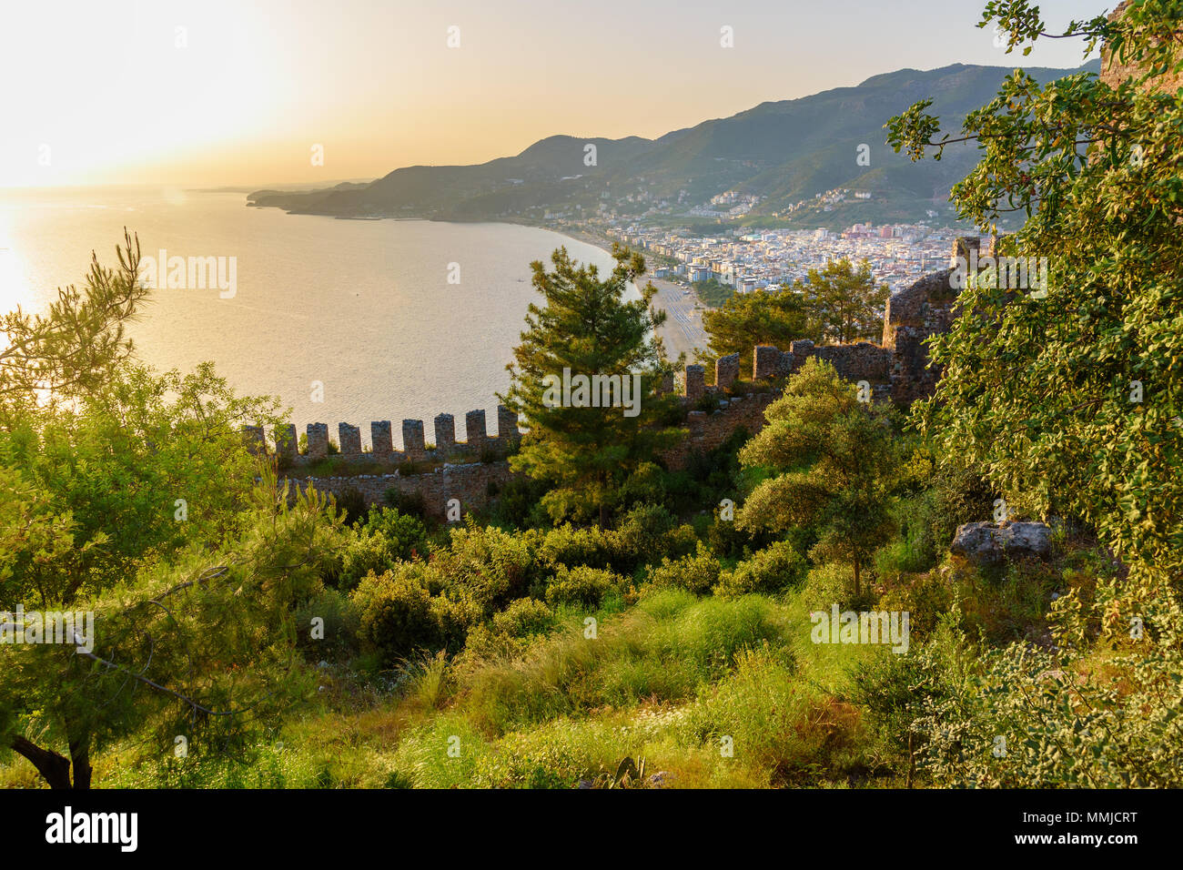 View of Alanya Castle Wall and Cleopatra's beach. Alanya.Turkey Stock ...