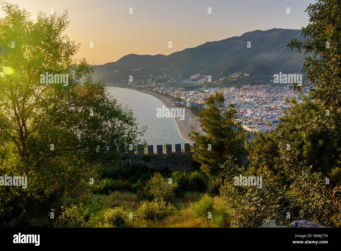 View of Alanya Castle Wall and Cleopatra's beach. Alanya.Turkey Stock ...