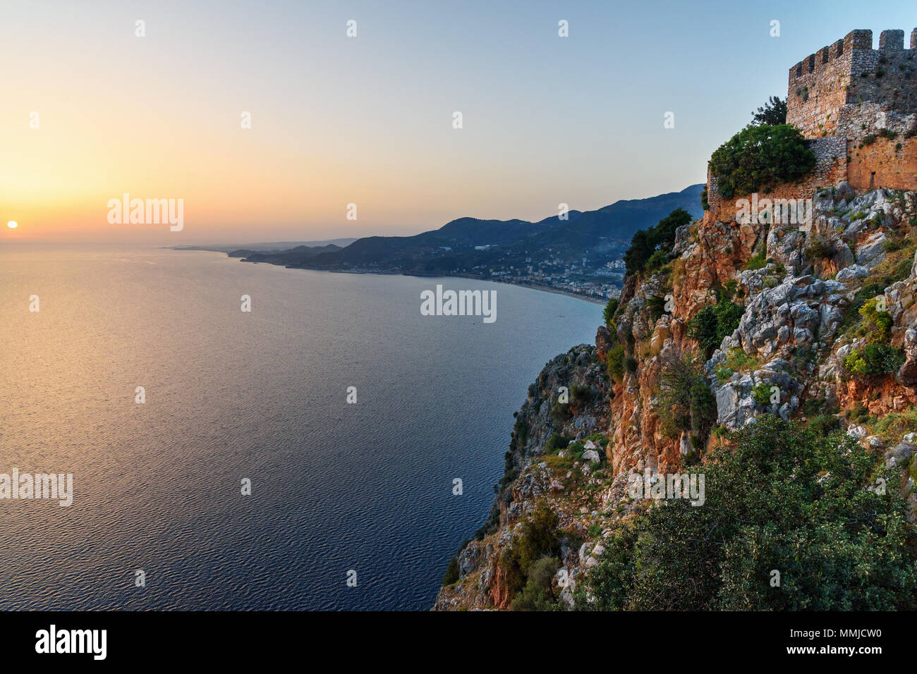 View of Alanya Castle on sunset. Alanya.Turkey Stock Photo - Alamy