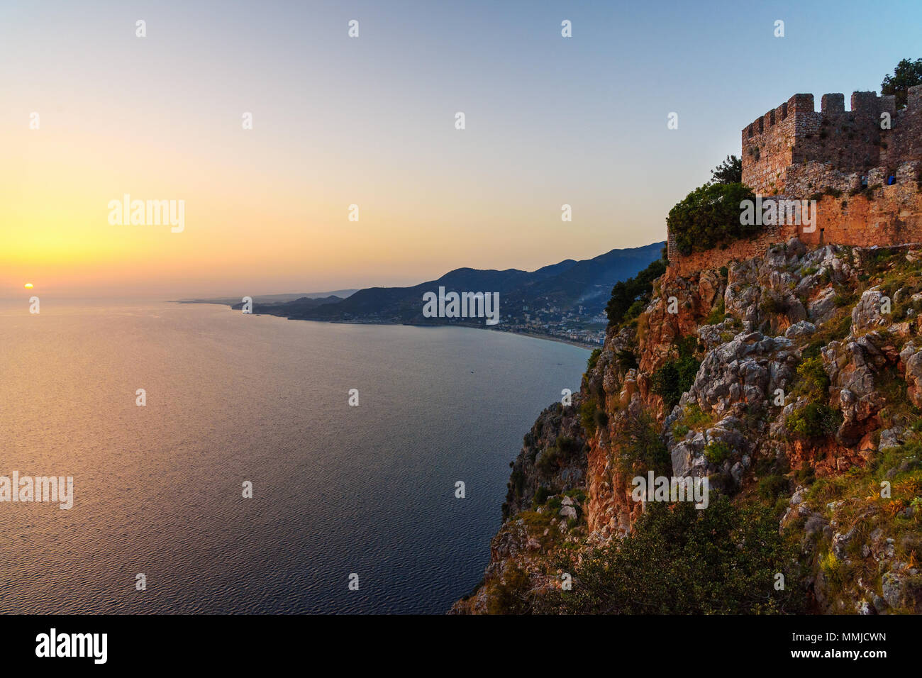 View of Alanya Castle on sunset. Alanya.Turkey Stock Photo - Alamy