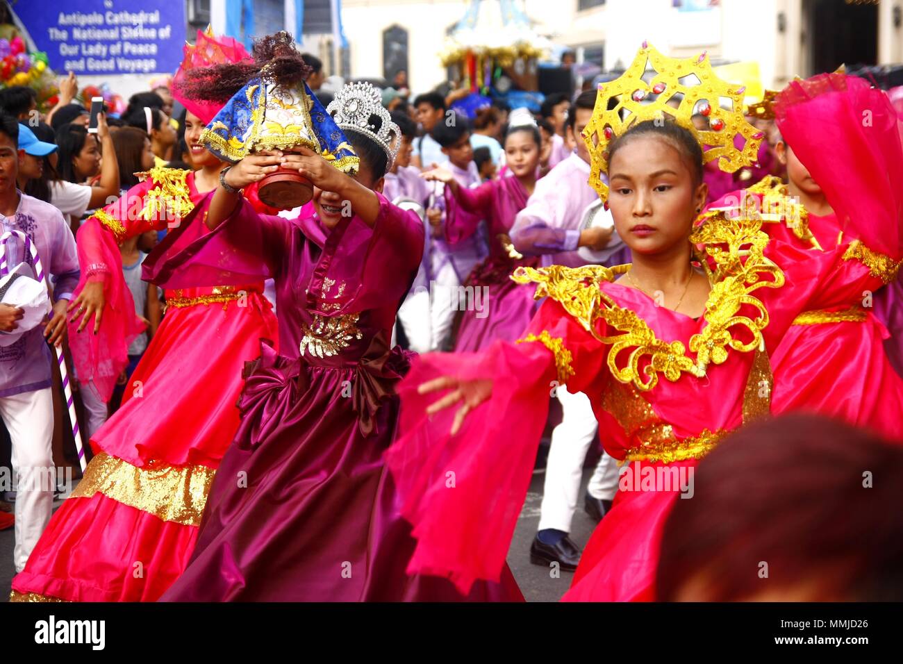 ANTIPOLO CITY, PHILIPPINES - MAY 1, 2018: Parade participants in their ...