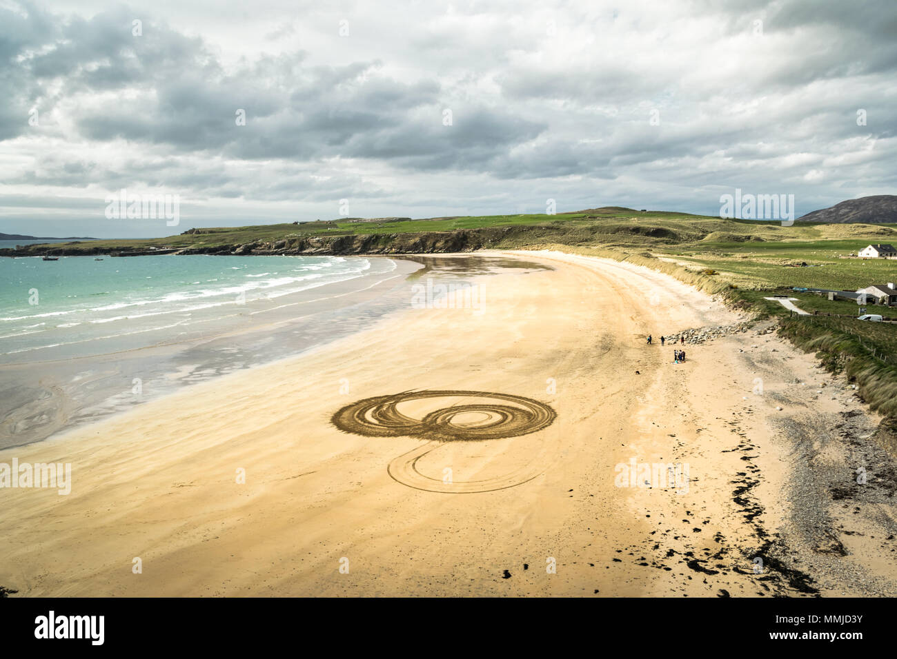 Picture of a white sandy beach in Donegal Ireland with recent tyre ...