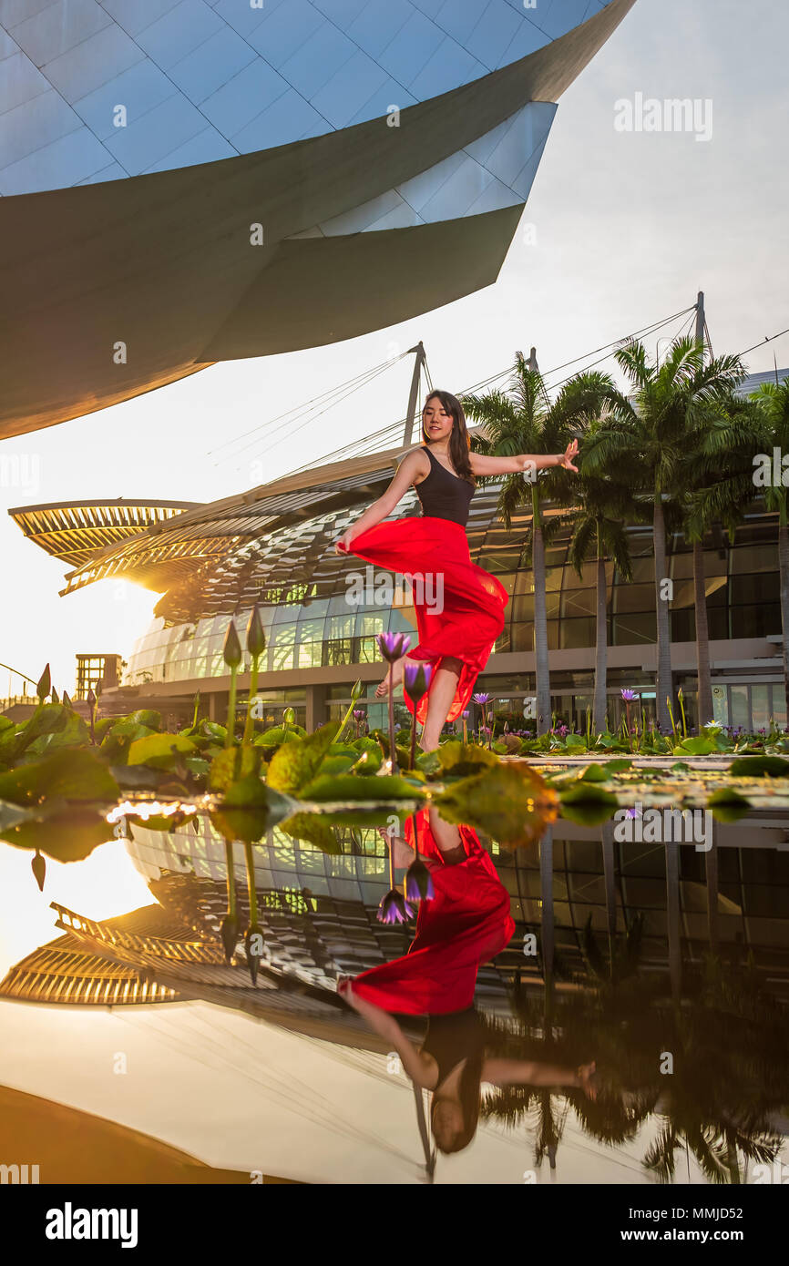 Elegant ballet dancer woman dancing ballet in Singapore city Stock ...