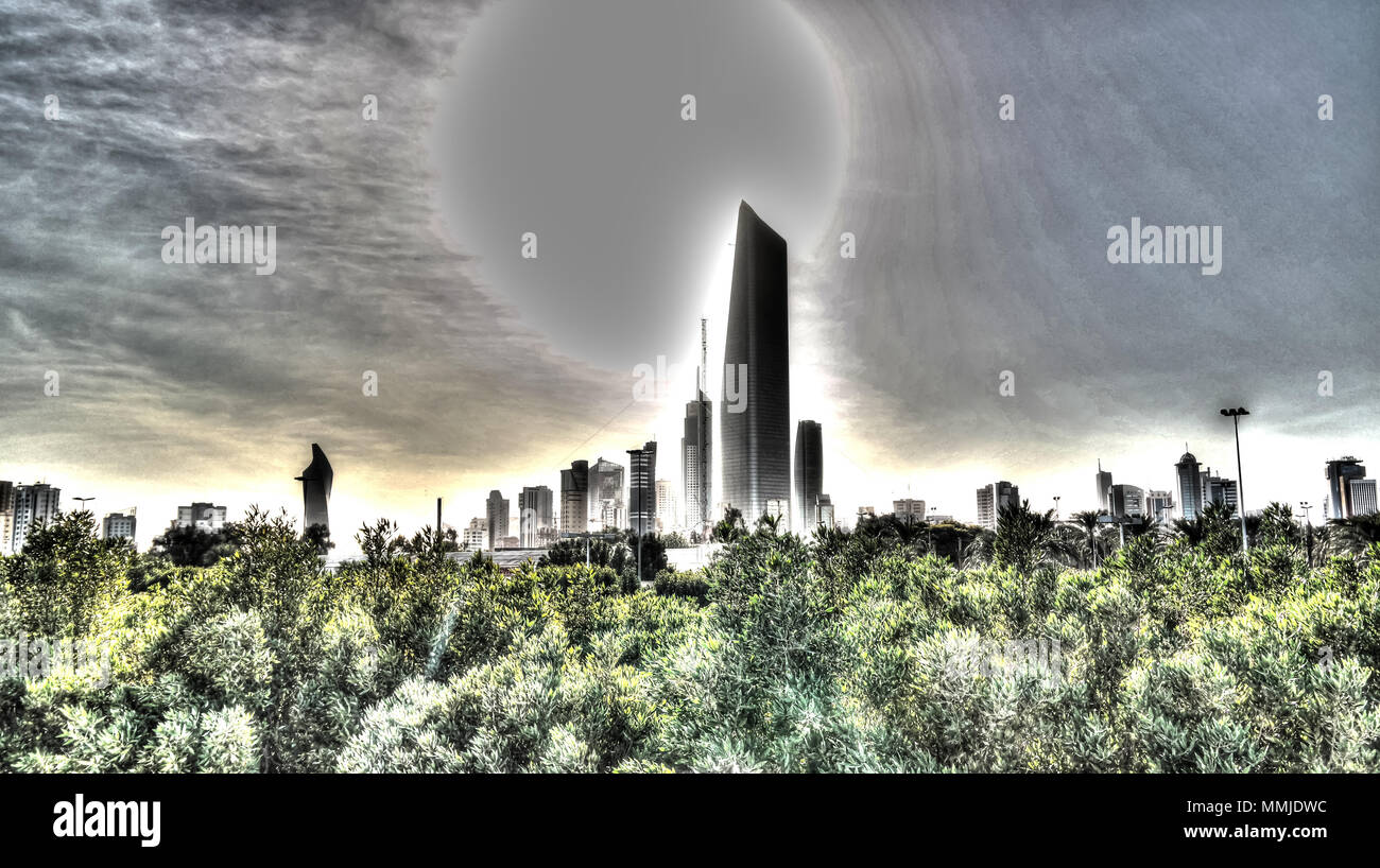 Surreal Cityscape of the Kuwait city under the sun in Kuwait Stock ...