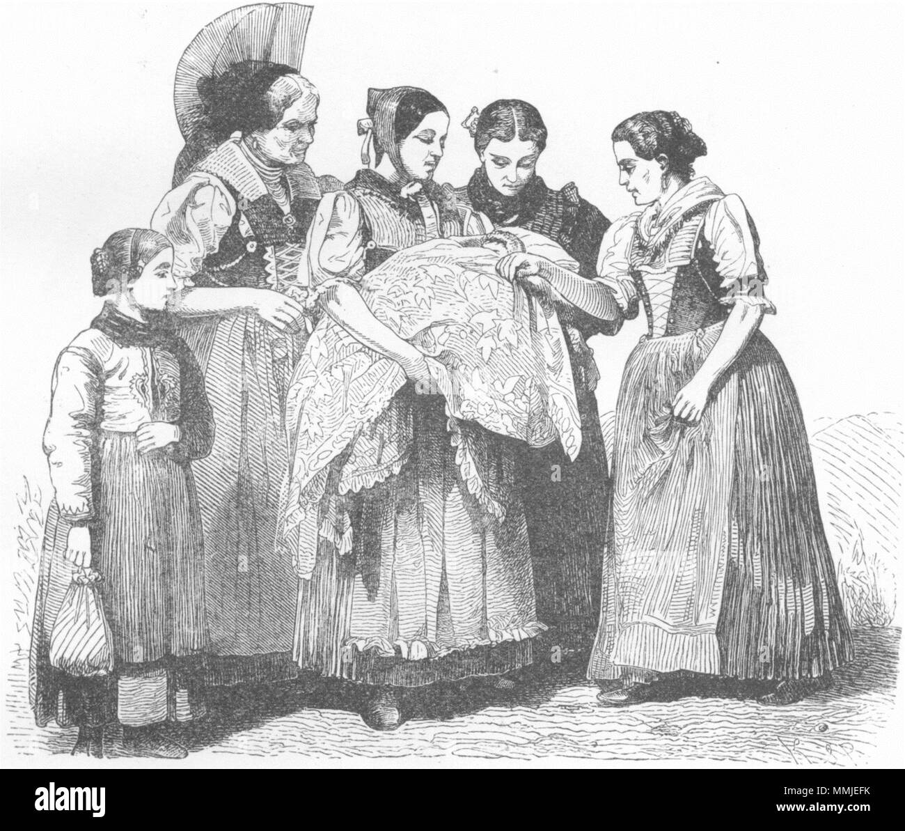 SWITZERLAND. Female Costumes in Appenzell 1891 old antique print ...