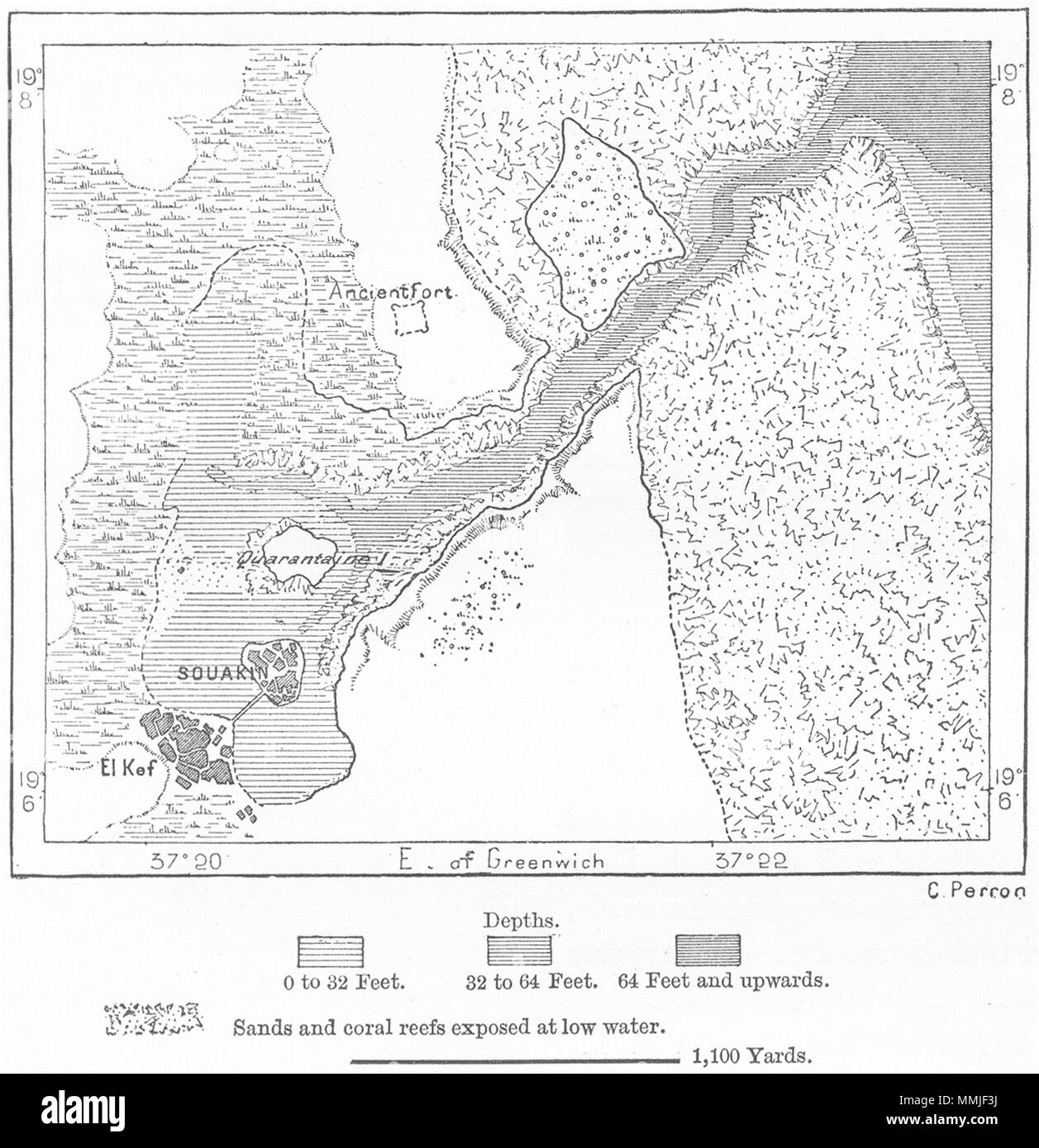 SUDAN. Suakin in 1882, sketch map c1885 old antique vintage plan chart ...