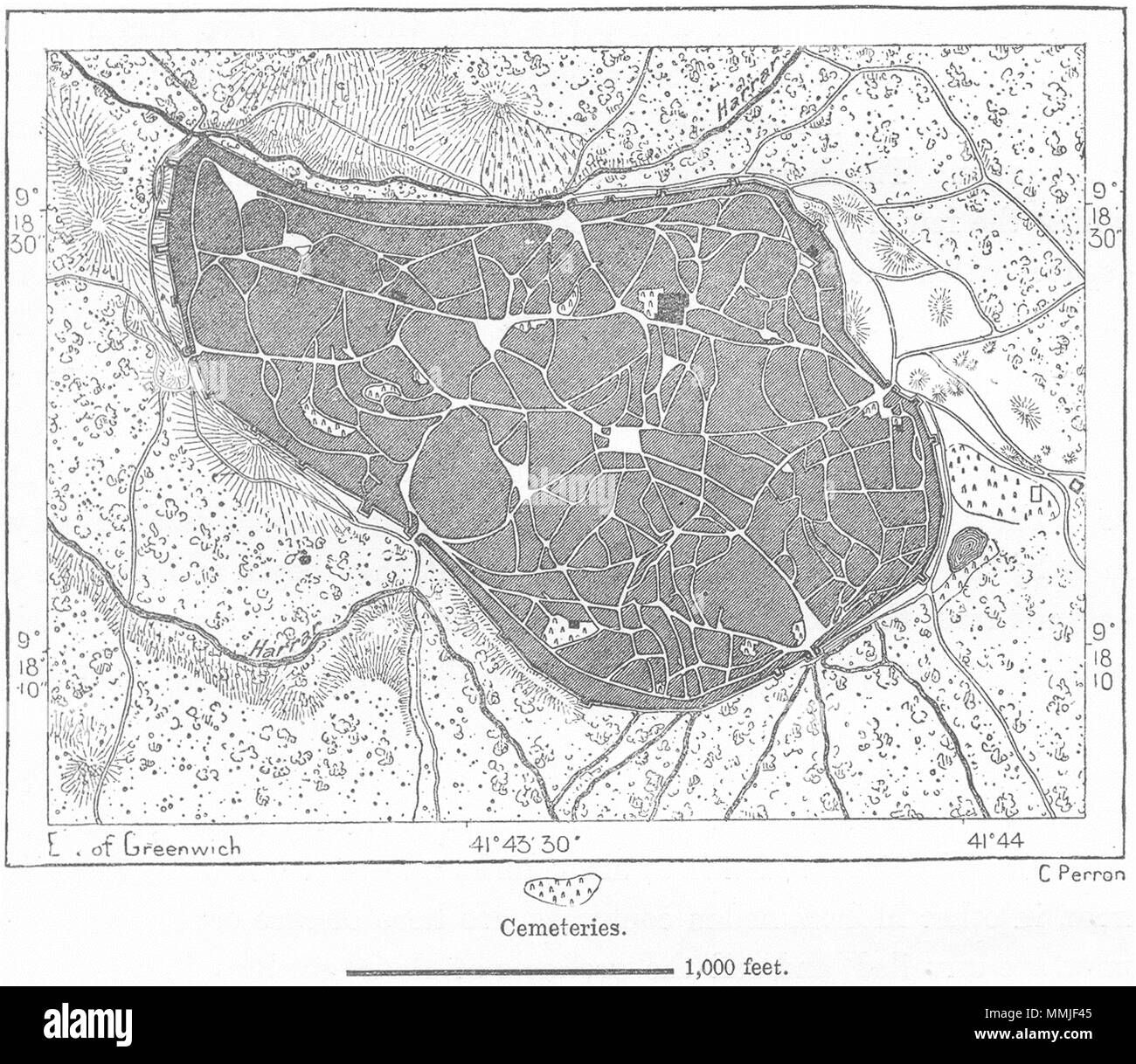 ETHIOPIA. Harar, sketch map c1885 old antique vintage plan chart Stock ...