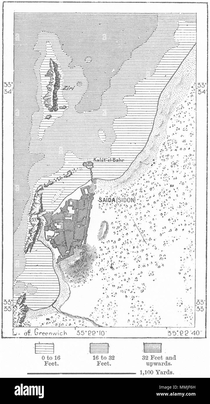 LEBANON. Sidon, sketch map c1885 old antique vintage plan chart Stock ...
