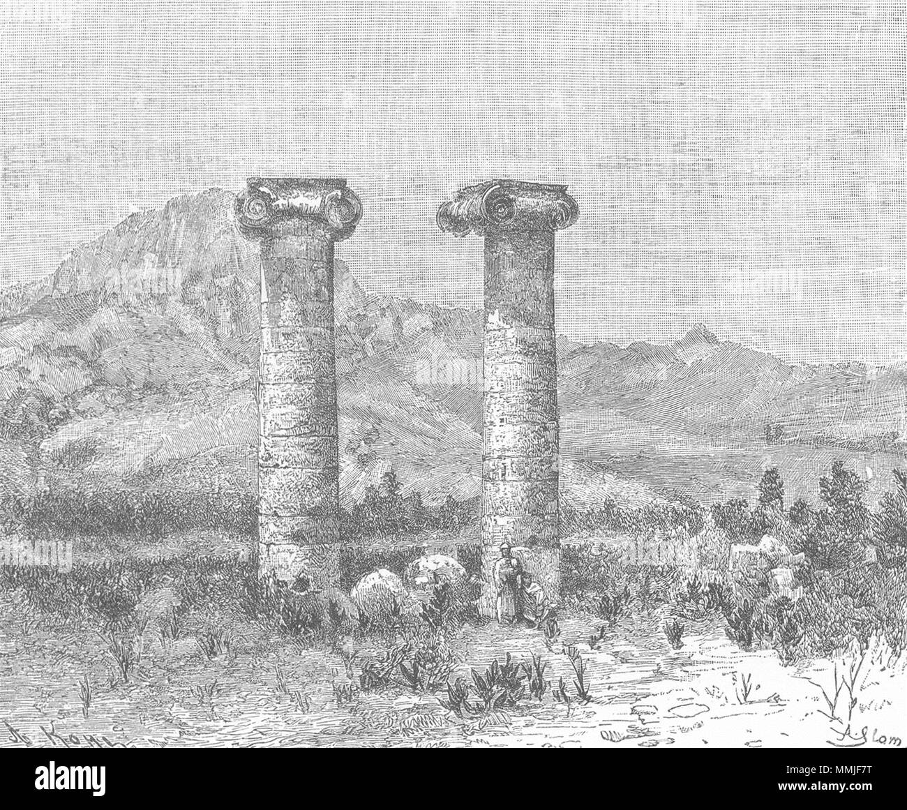 TURKEY. Sardes-Columns of Temple Cybele c1885 old antique print picture ...