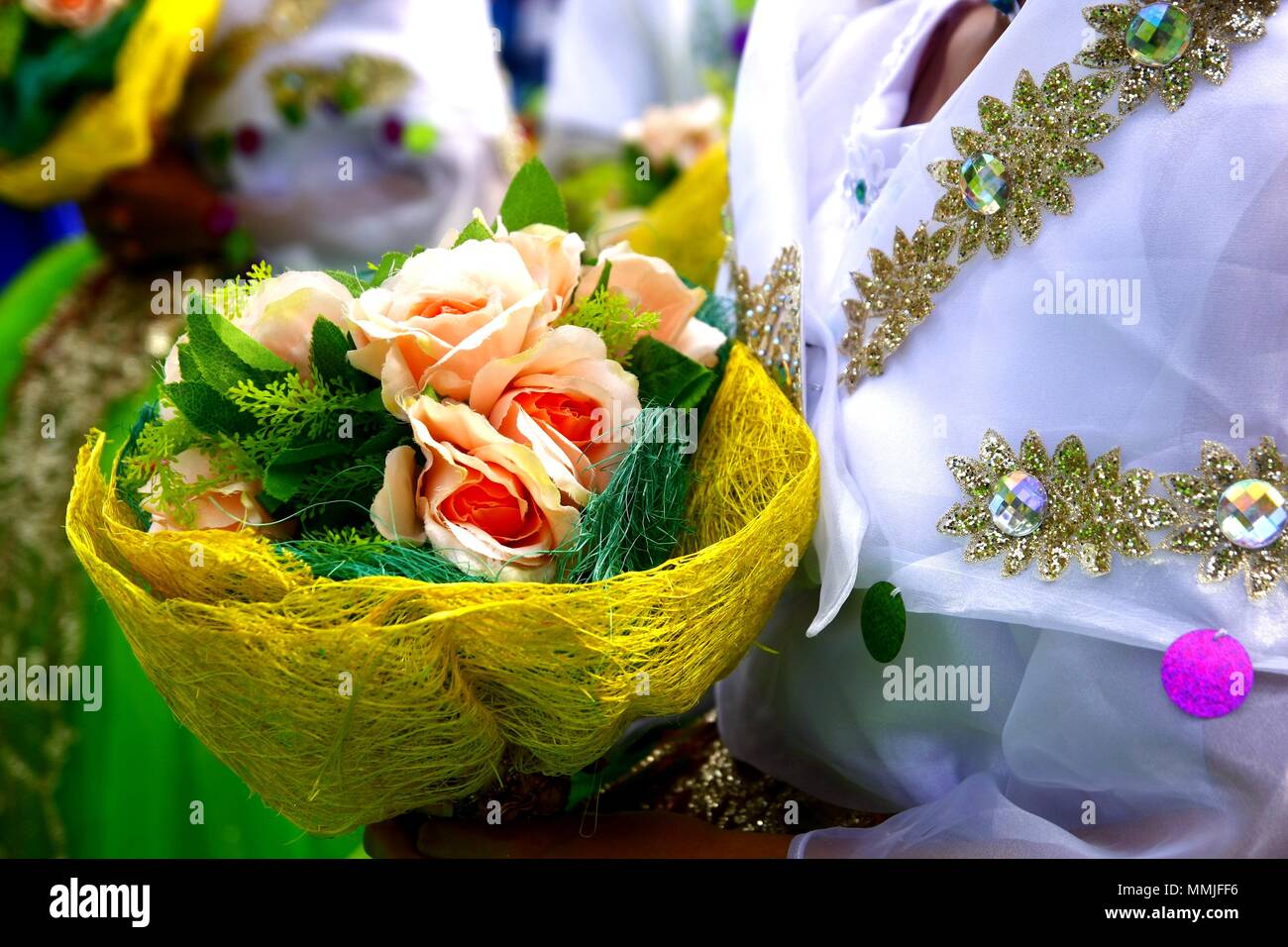Photo of colorful costumes, attire and props of parade participants ...