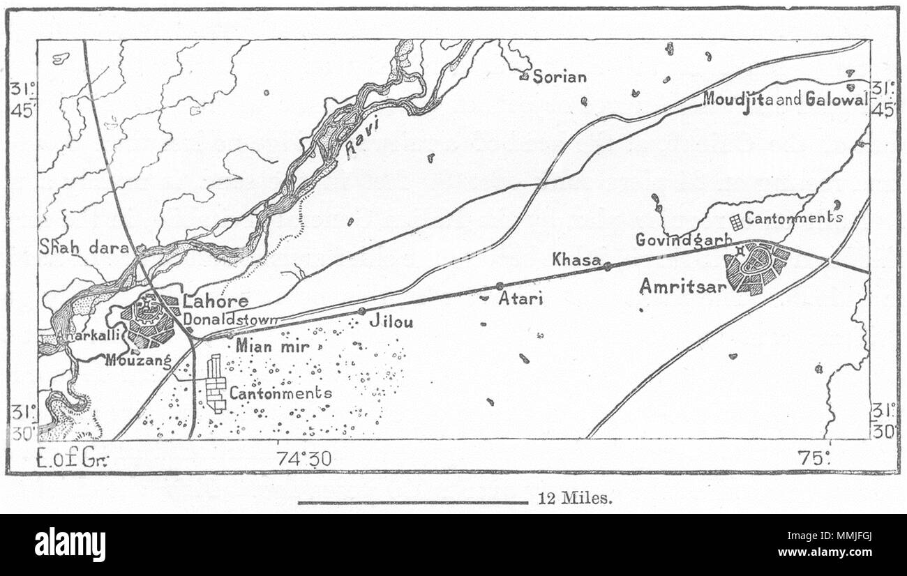 PAKISTAN INDIA. Lahore & Amritsar, sketch map c1885 old antique plan ...