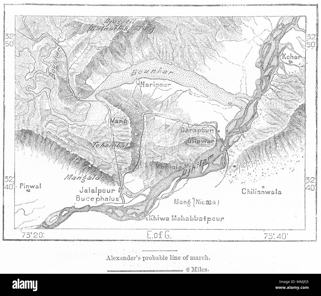 PAKISTAN. Spot Alexander crossed Jhelum, sketch map c1885 old antique ...