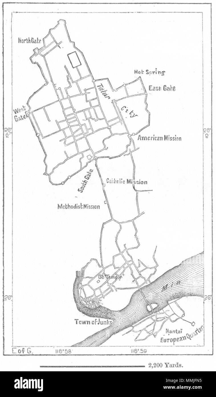 CHINA. Fuchew-Fu, sketch map c1885 old antique vintage plan chart Stock ...