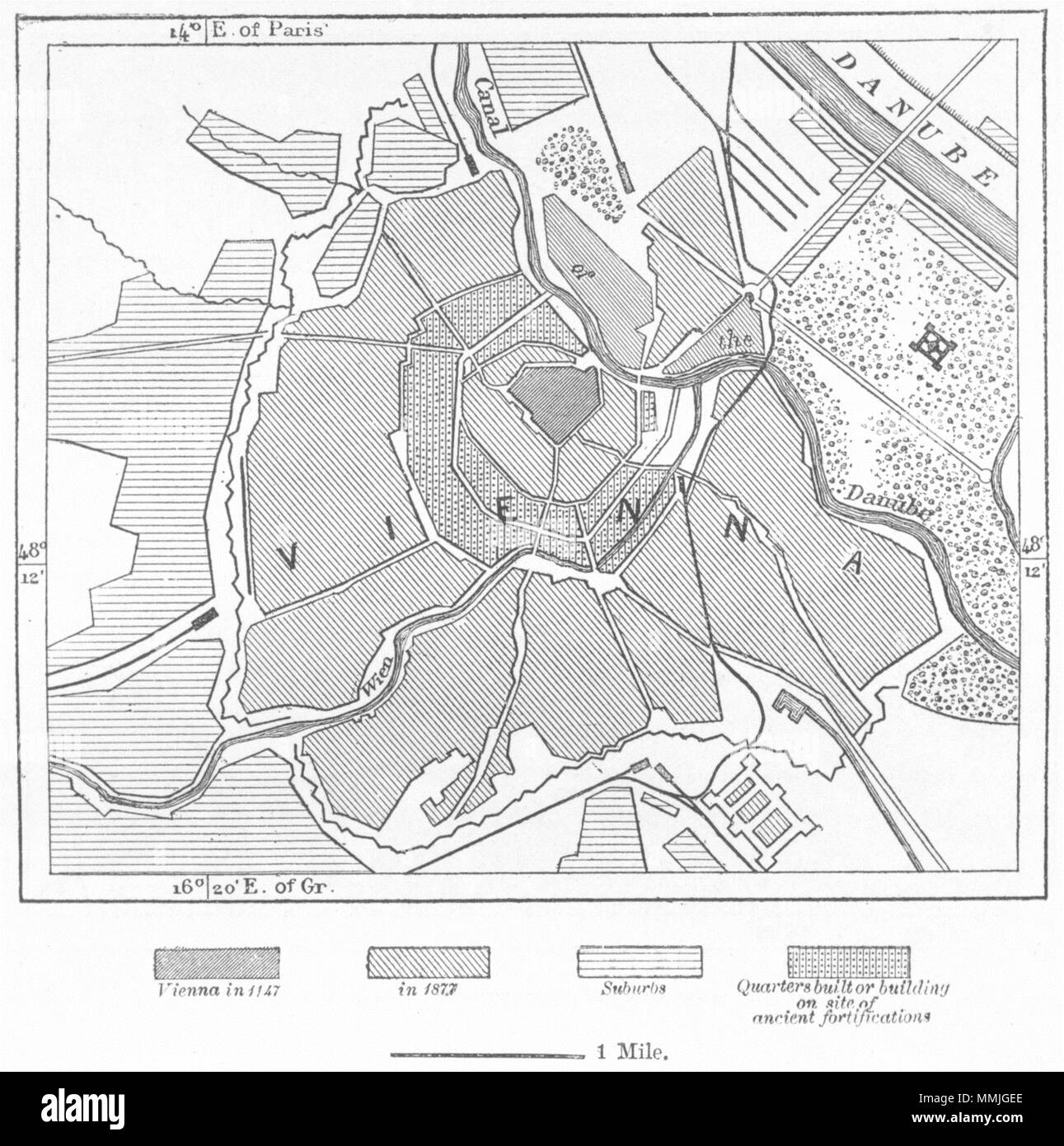 AUSTRIA. Growth of Vienna, sketch map c1885 old antique vintage plan ...