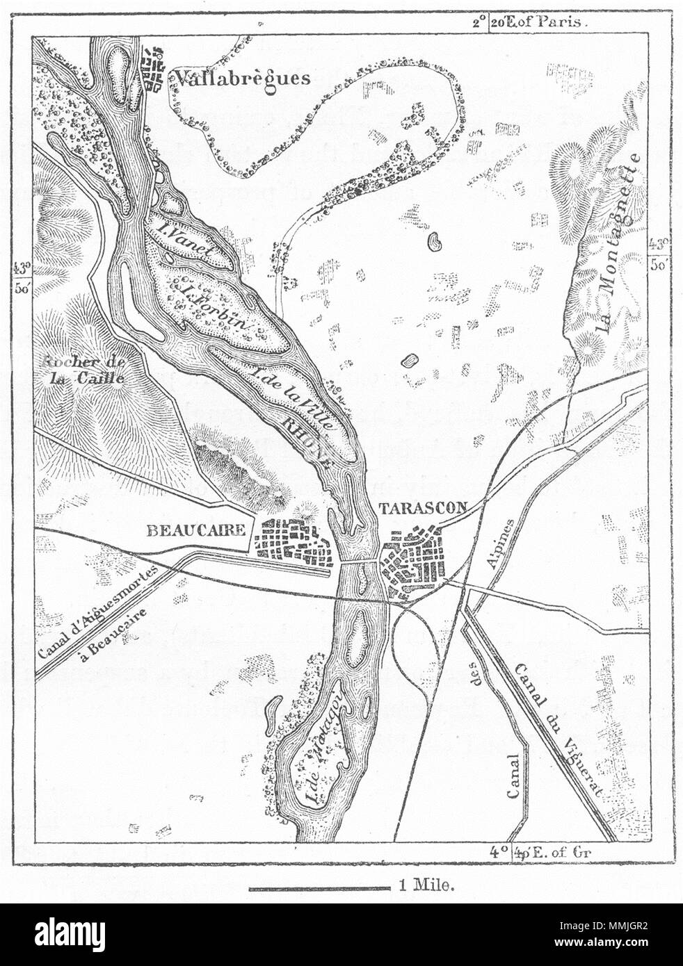 FRANCE. Beaucaire & Tarascon, sketch map c1885 old antique plan chart ...
