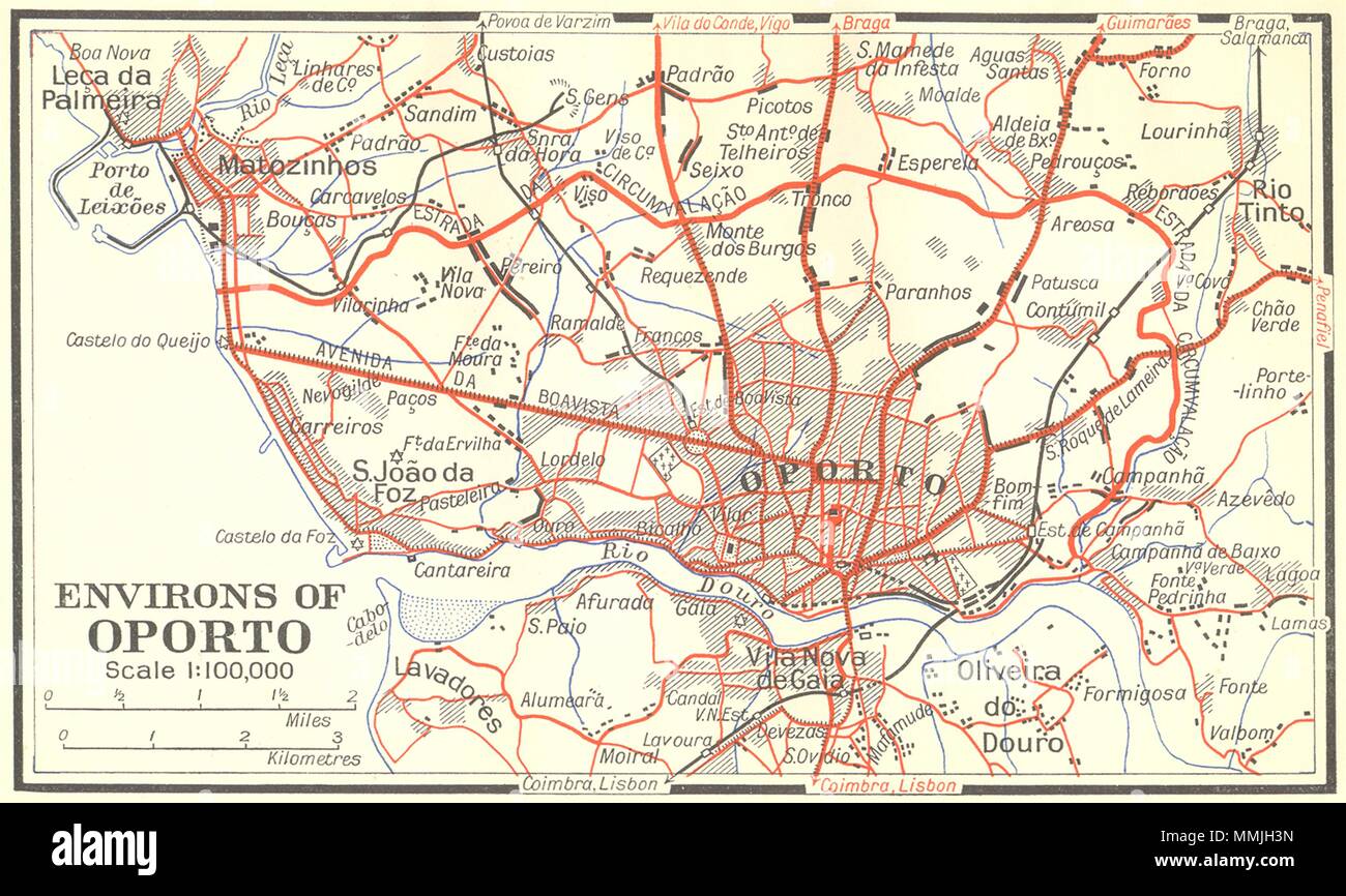 PORTUGAL. Environs of Oporto 1929 old vintage map plan chart Stock ...
