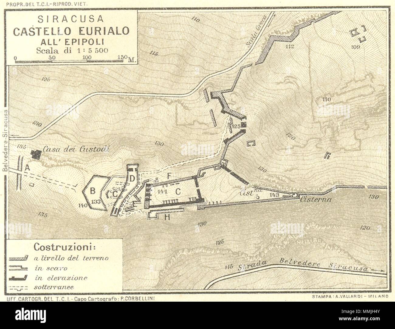 ITALY. Siracusa Castello Eurialo All Epipoli 1925 old vintage map plan ...