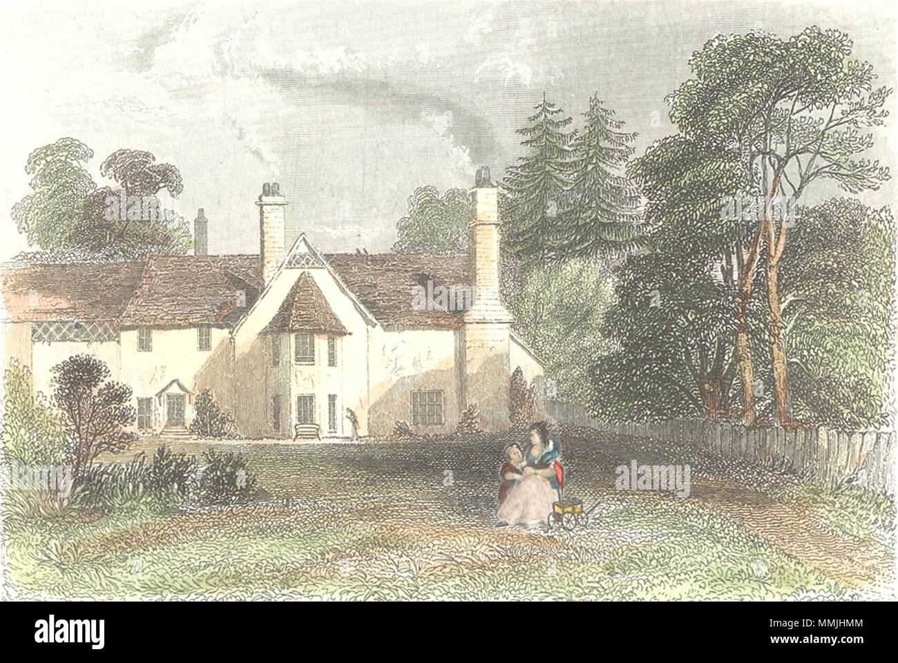 HERTS. Birthplace Cowper, poet, Berkhampstead 1835 old antique print ...