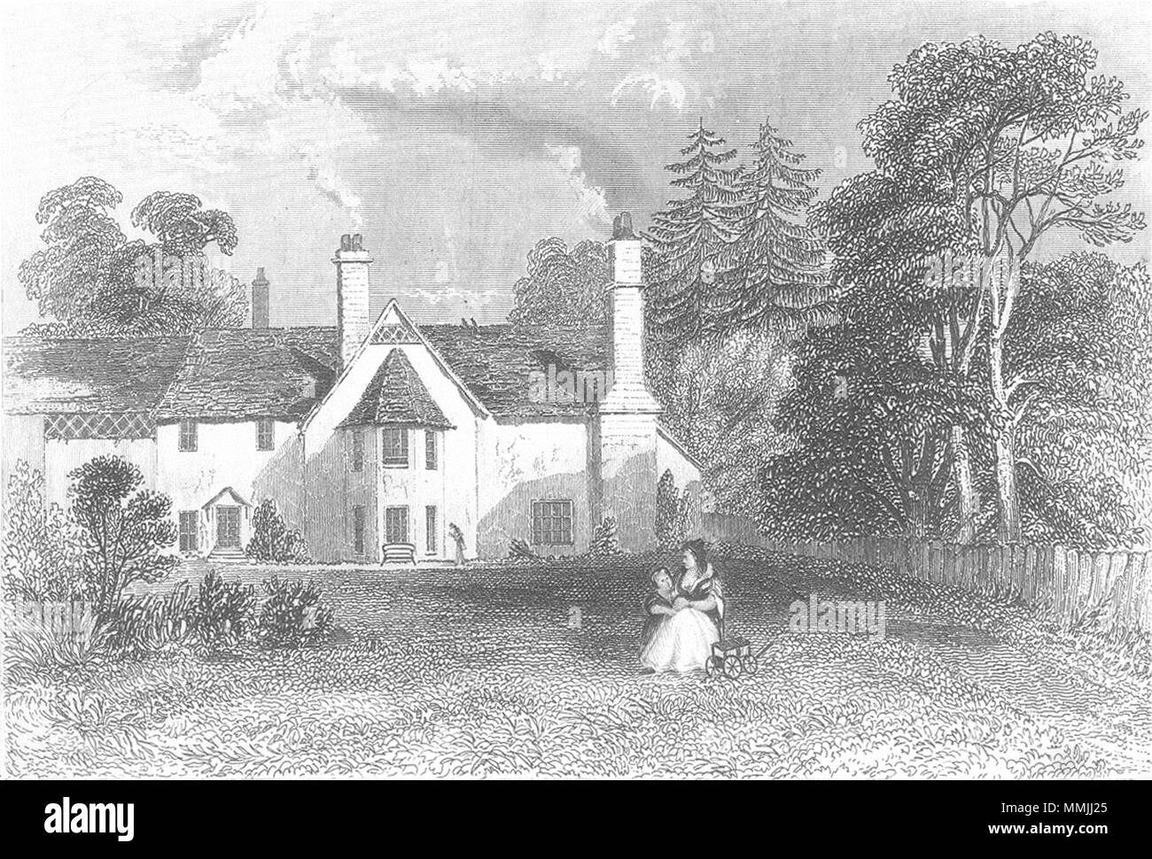 HERTS. Birthplace Cowper, poet Berkhampstead c1840 old antique print ...
