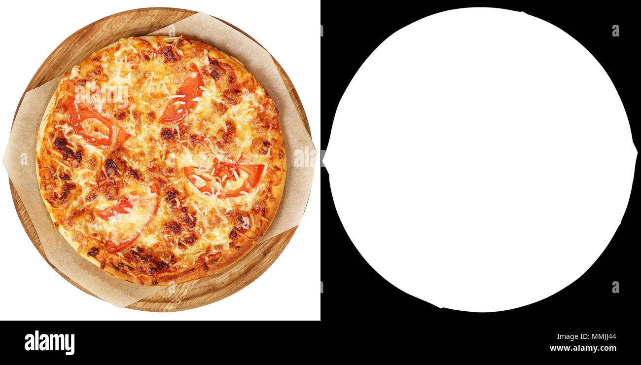 Mini pizza margarita on a wooden plate (tomatoes, prima sauce, cheese ...