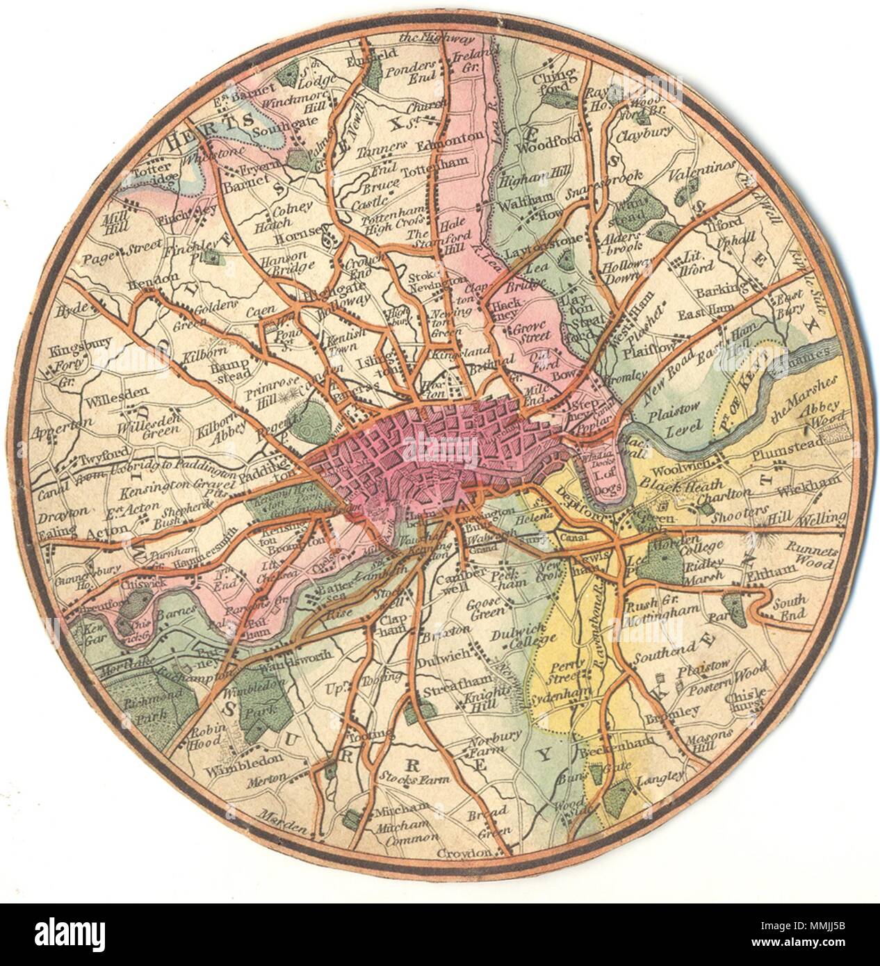 LONDON. and surrounding area. Map c1800 old antique vintage plan chart ...