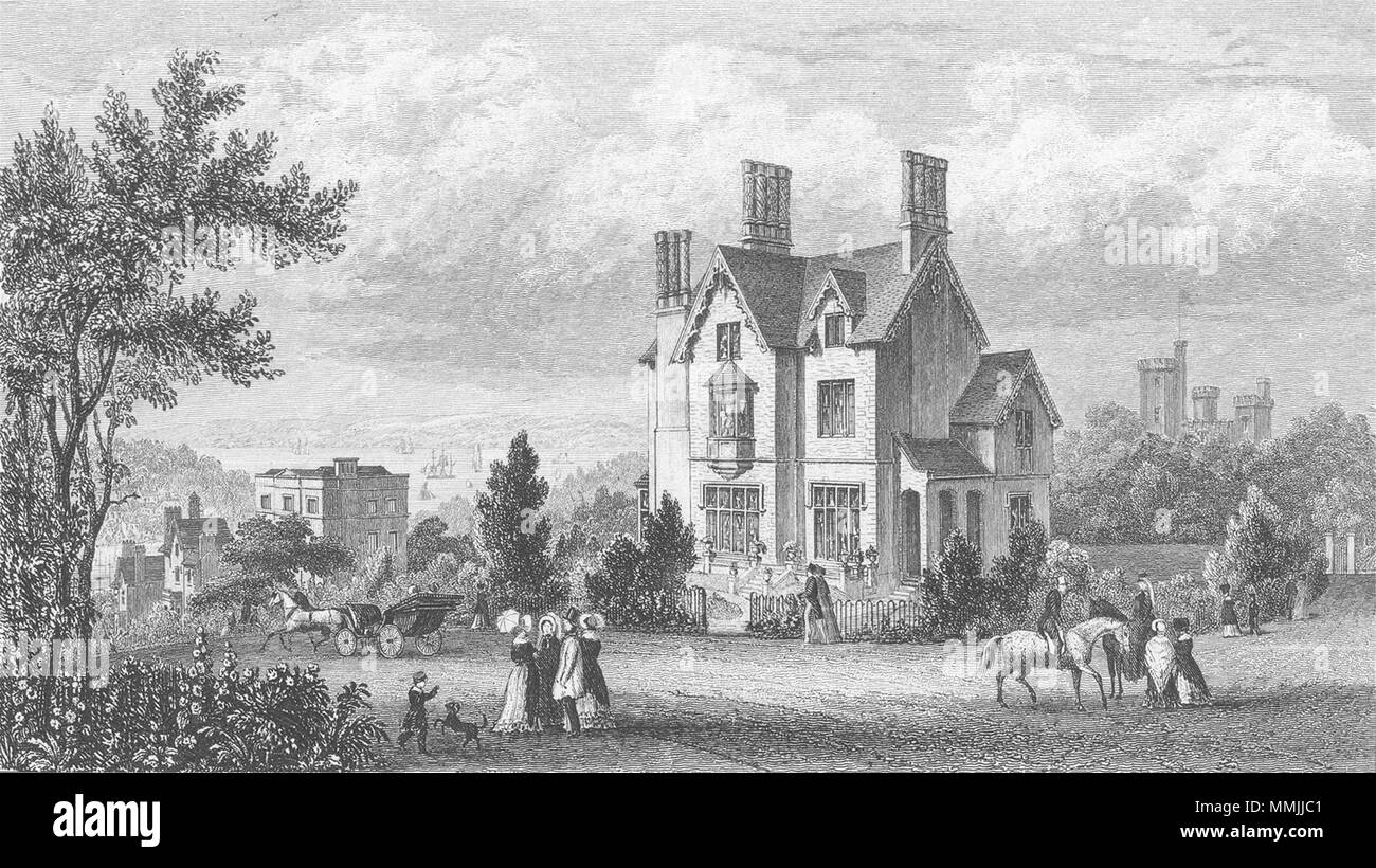 COWES. Newport Villa east Park. Brannon Horses 1840 old antique print ...