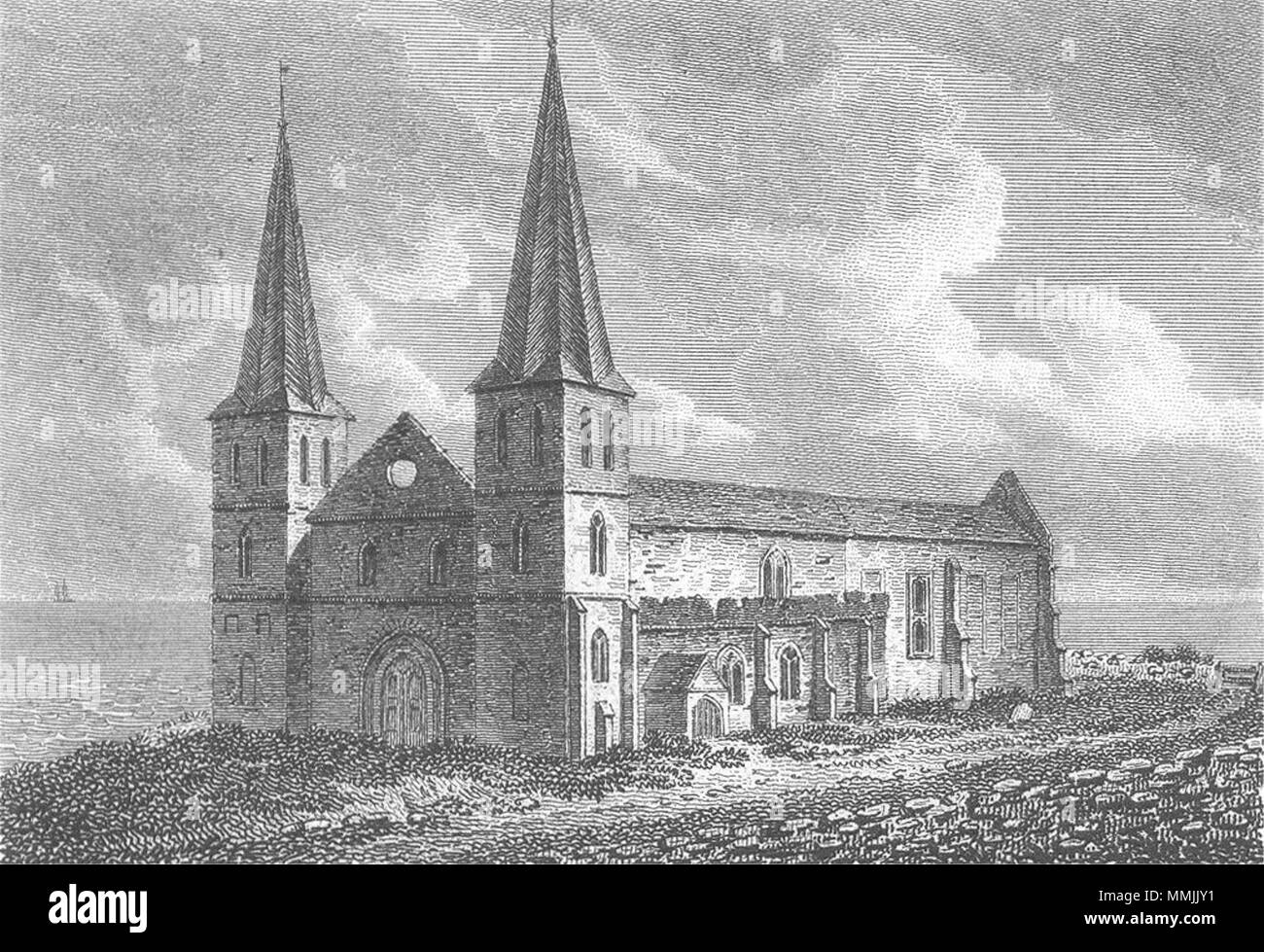 KENT. Reculver Church, Kent 1808 old antique vintage print picture ...