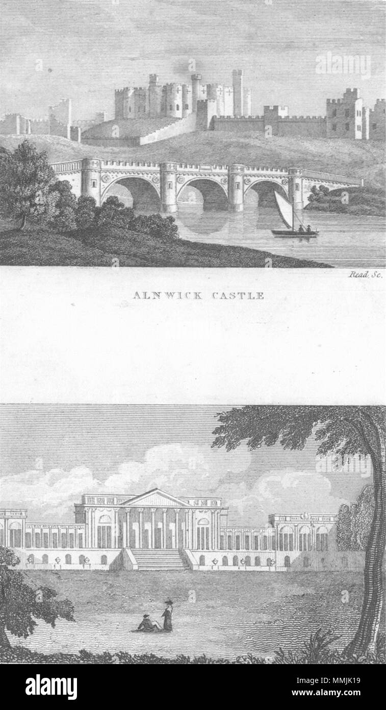 NORTHUMBS. Alnwick Castle; Stowe 1825 old antique vintage print picture ...