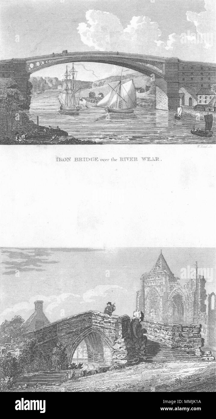 LINCS. Iron bridge, river Wear; Triangular, Crowland 1825 old antique ...